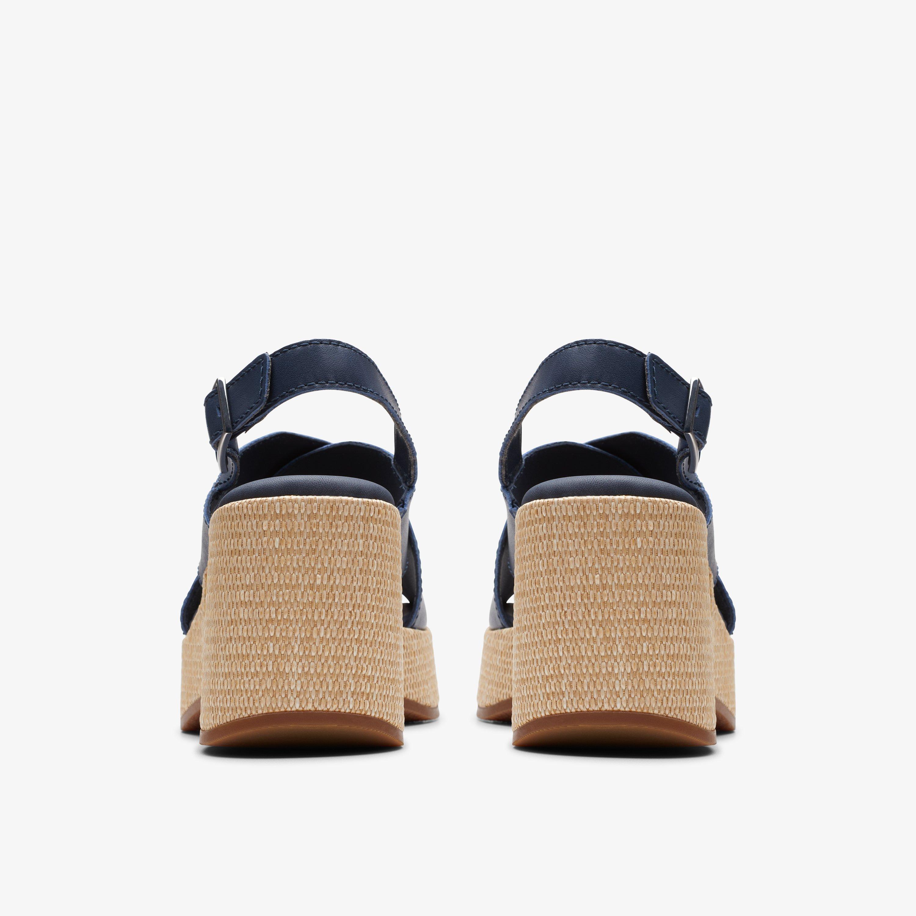 Womens Manon Wish Navy Leather Platform Wedge Sandals | Clarks