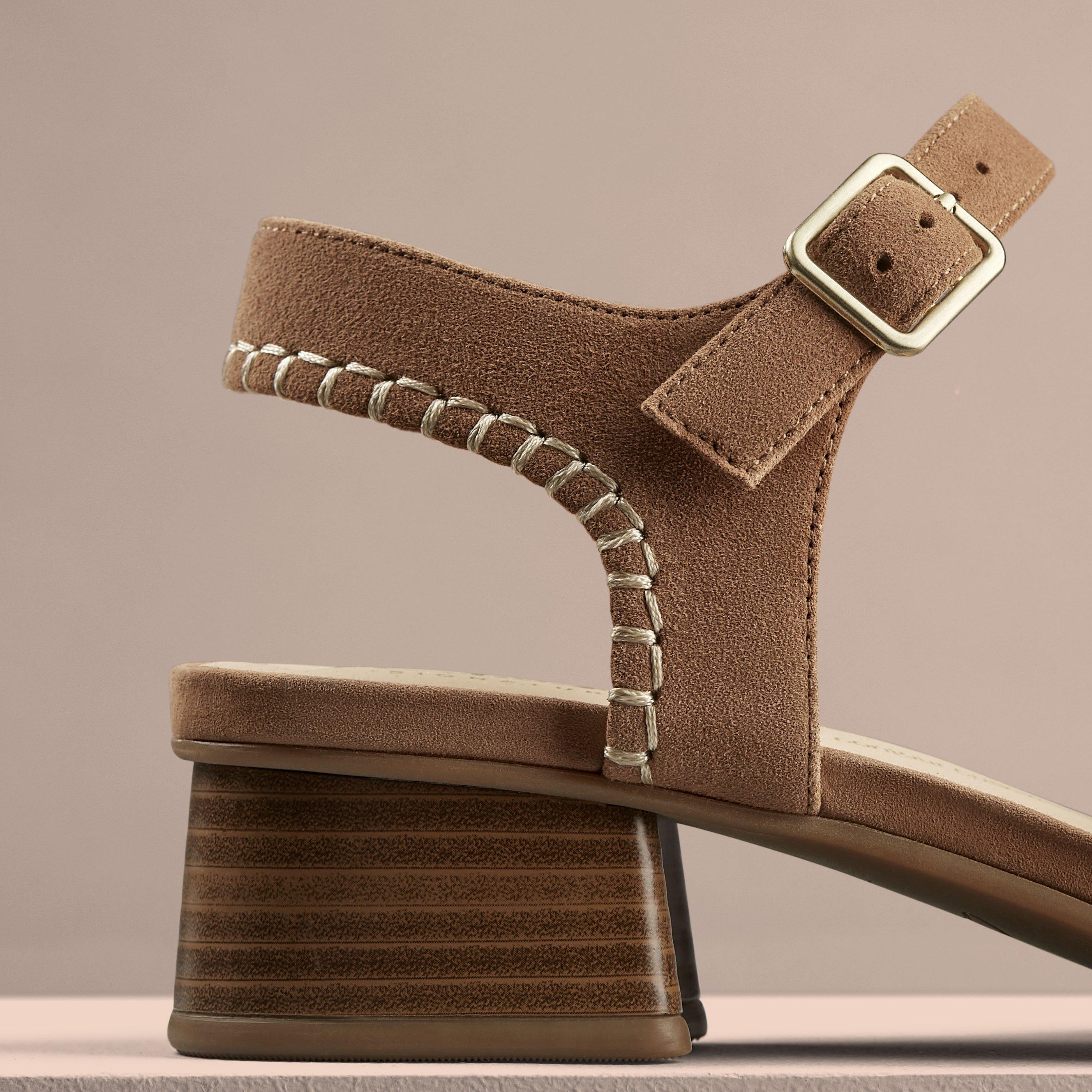 Womens Serina 35 Cross Tan Suede Heeled Sandals | Clarks Outlet