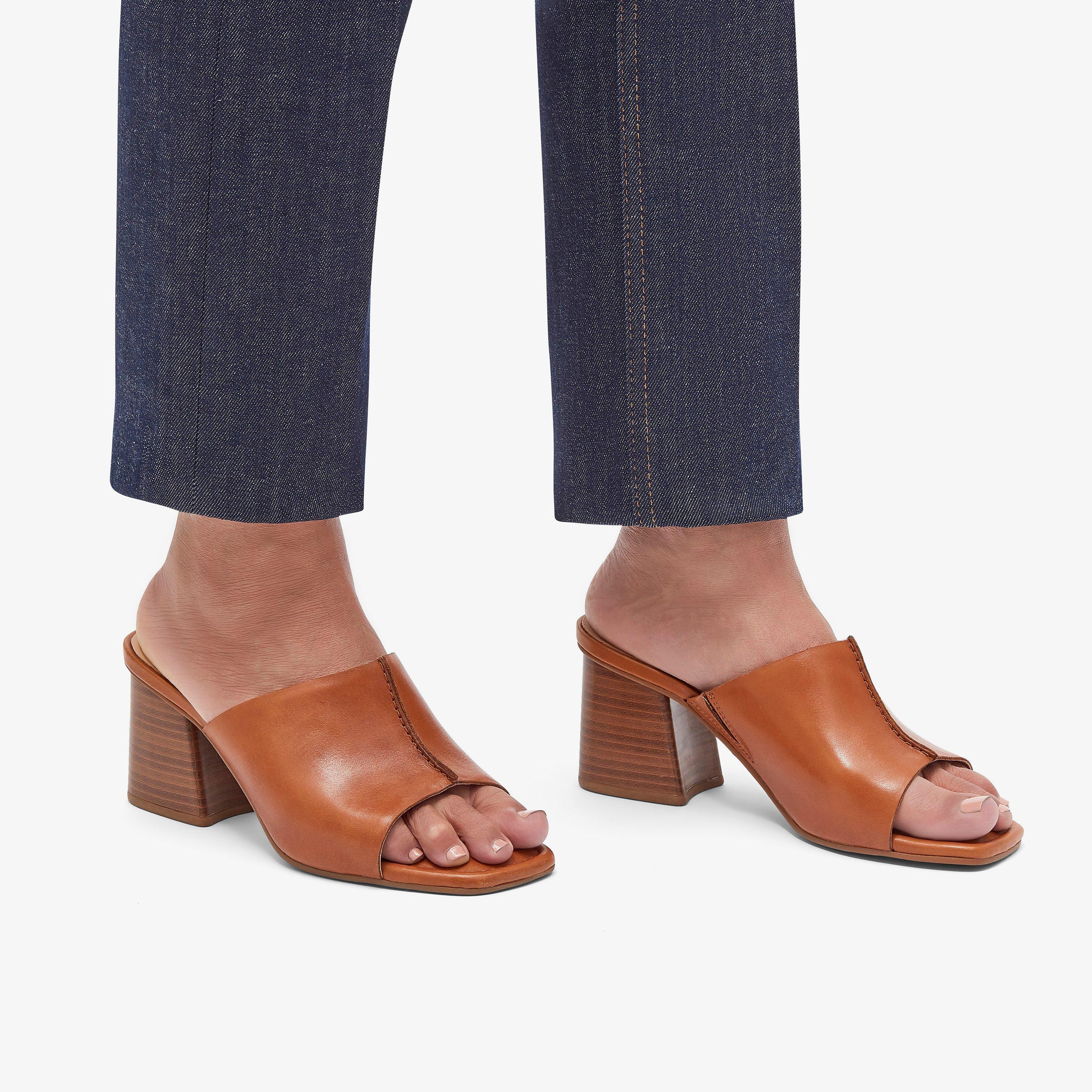 Womens Siara 65 Band Tan Leather Sandals Slip Ons Heeled Sandals ...