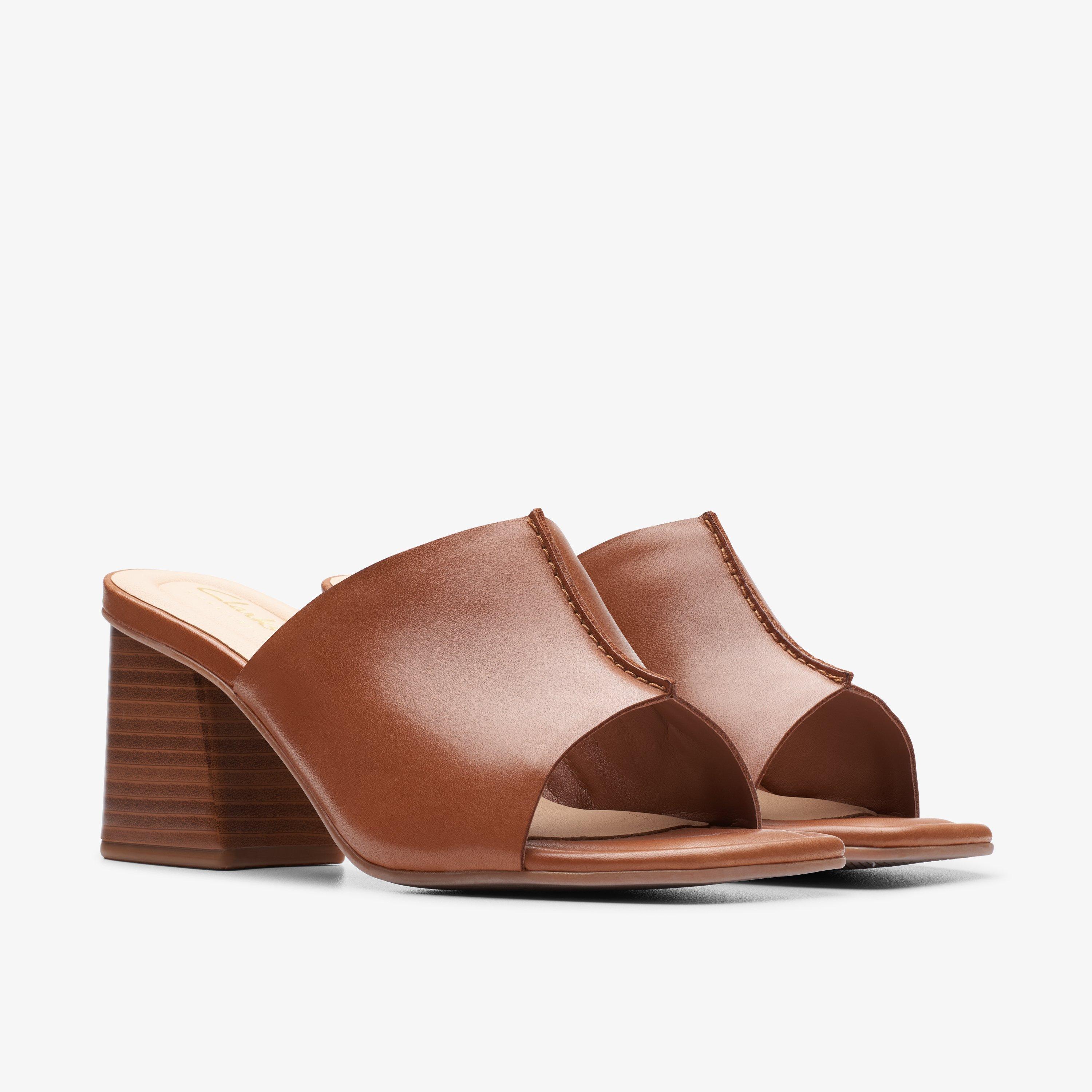 Womens Siara 65 Band Tan Leather Sandals Slip Ons Heeled Sandals ...