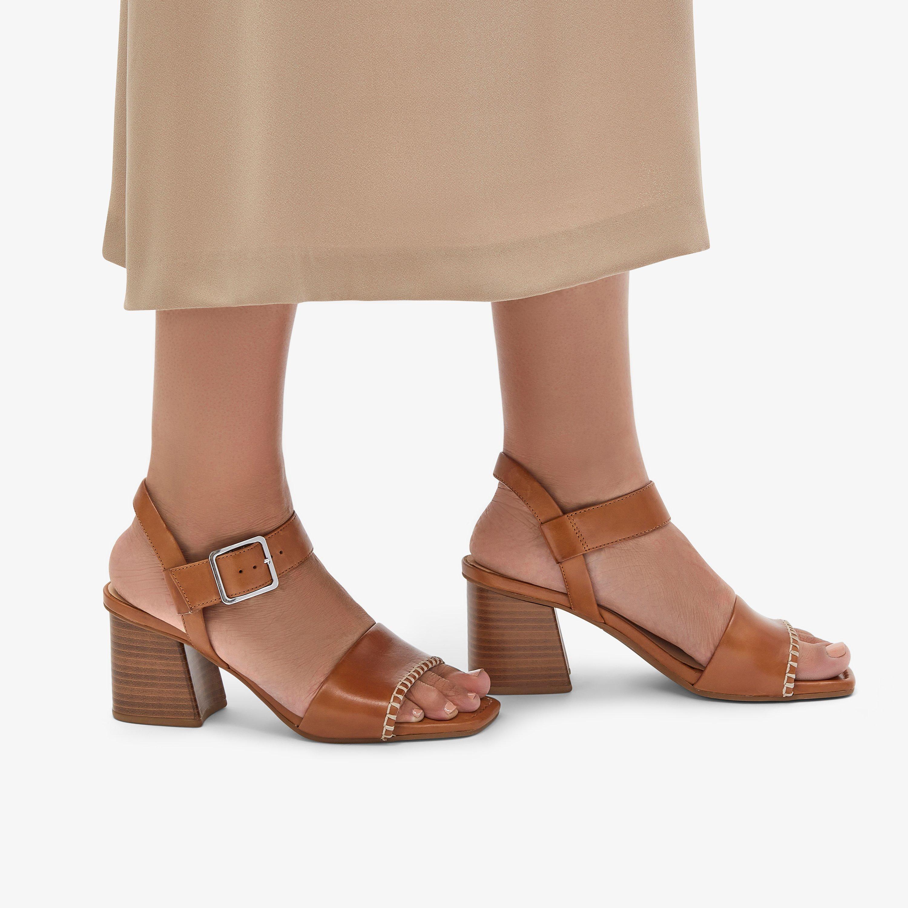 Womens Siara 65 Buckle Tan Leather Heeled Sandals Sandals | Clarks UK