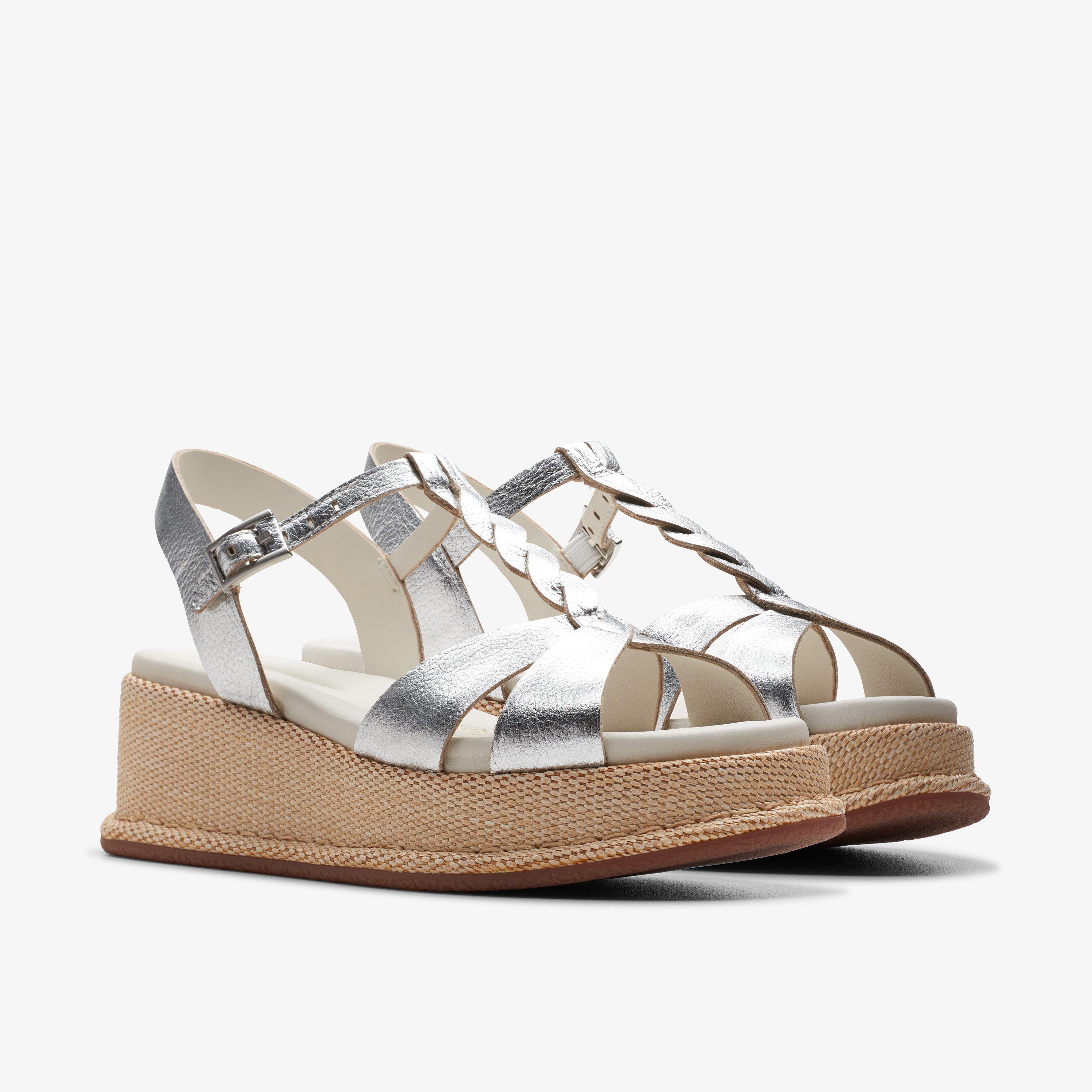 Sandalias con tacón Kimmei Twist en cuero color plata para mujer | Clarks