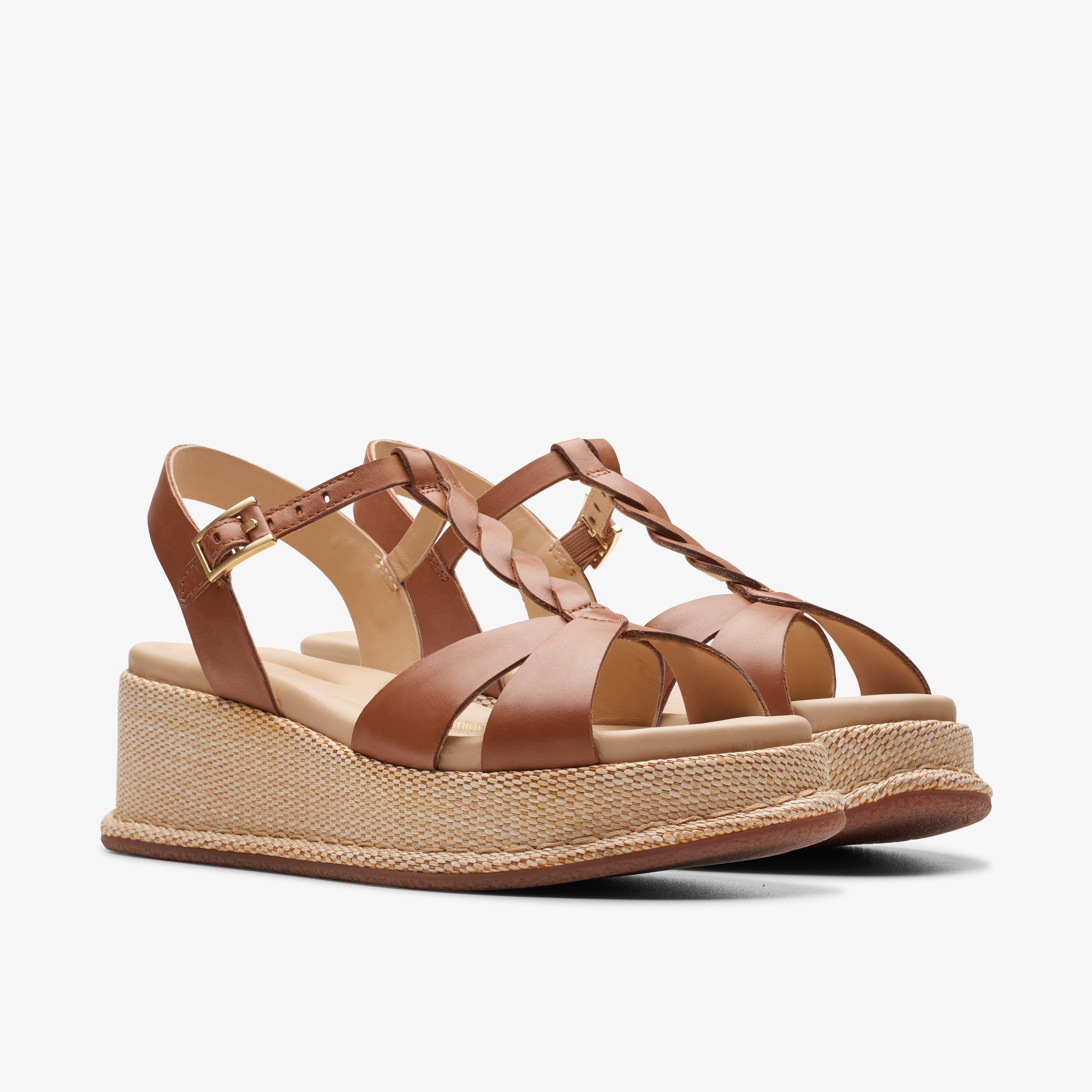 Womens Kimmei Twist Tan Leather Sandals Wedges Flatforms | Clarks Outlet