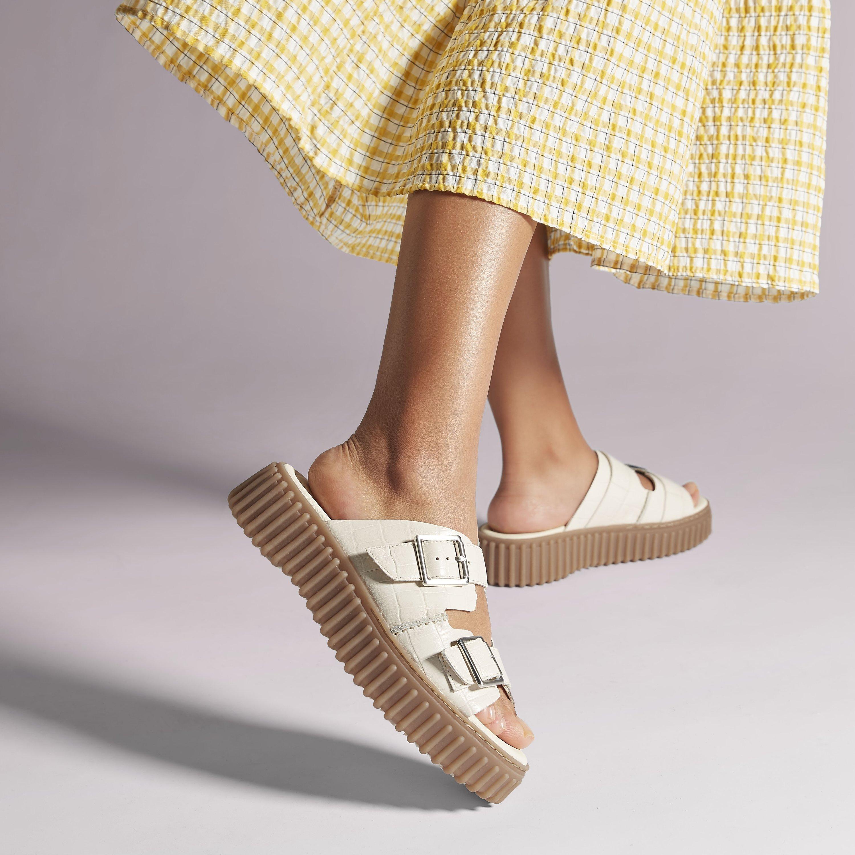 WOMENS Torhill Slide Cream Interest Flat Sandals | Clarks US