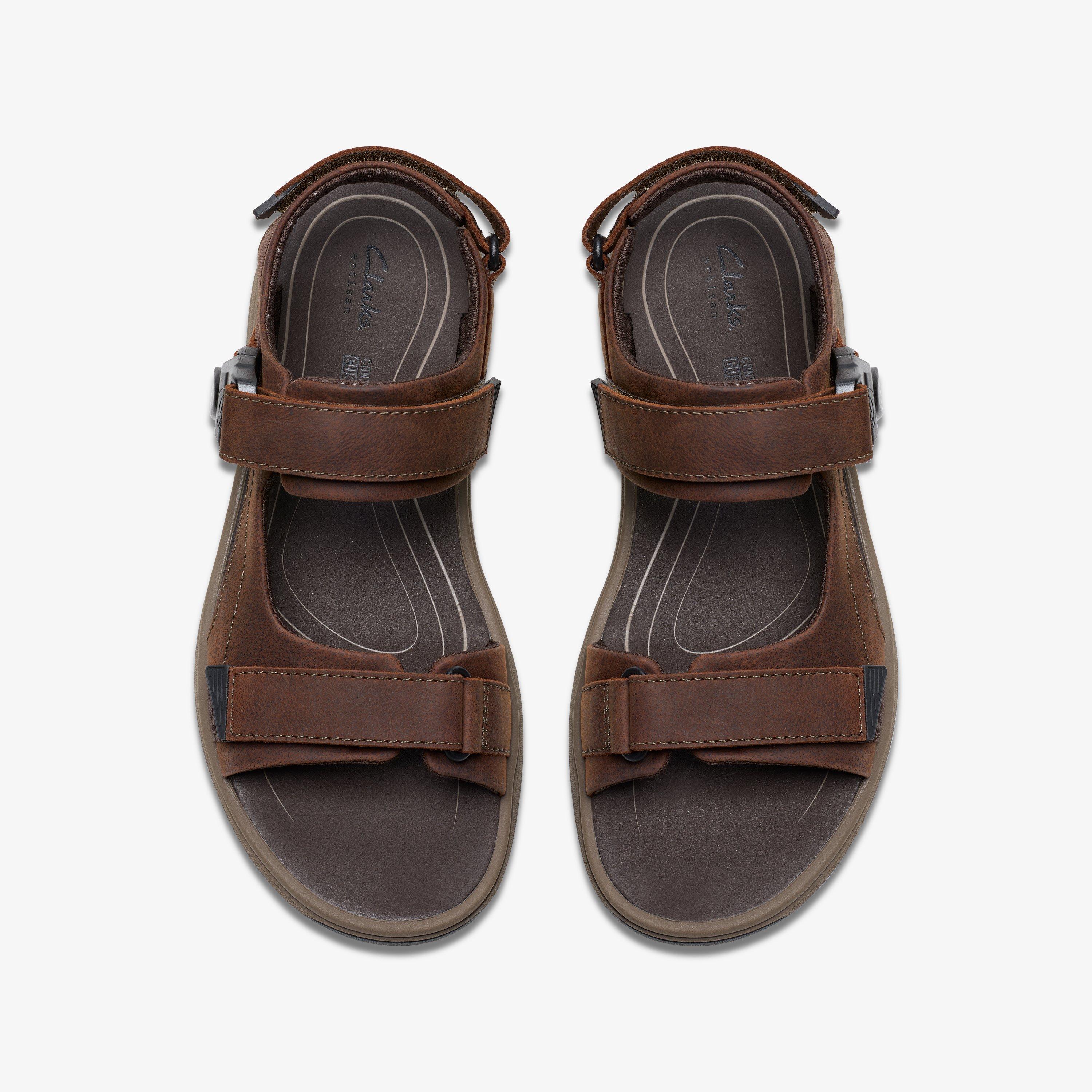 Mens Saltway Trail Dark Brown Leather Flat Sandals | Clarks UK