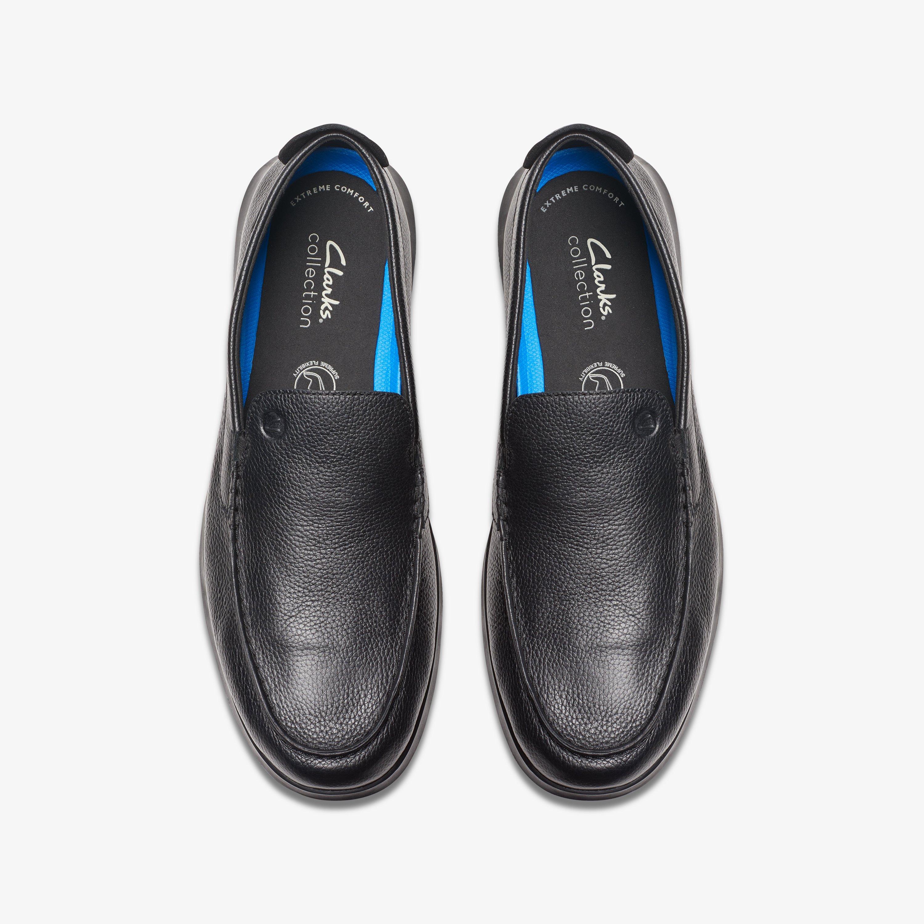 Mens Flexway Step Black Leather Loafers Slip On Shoes | Clarks