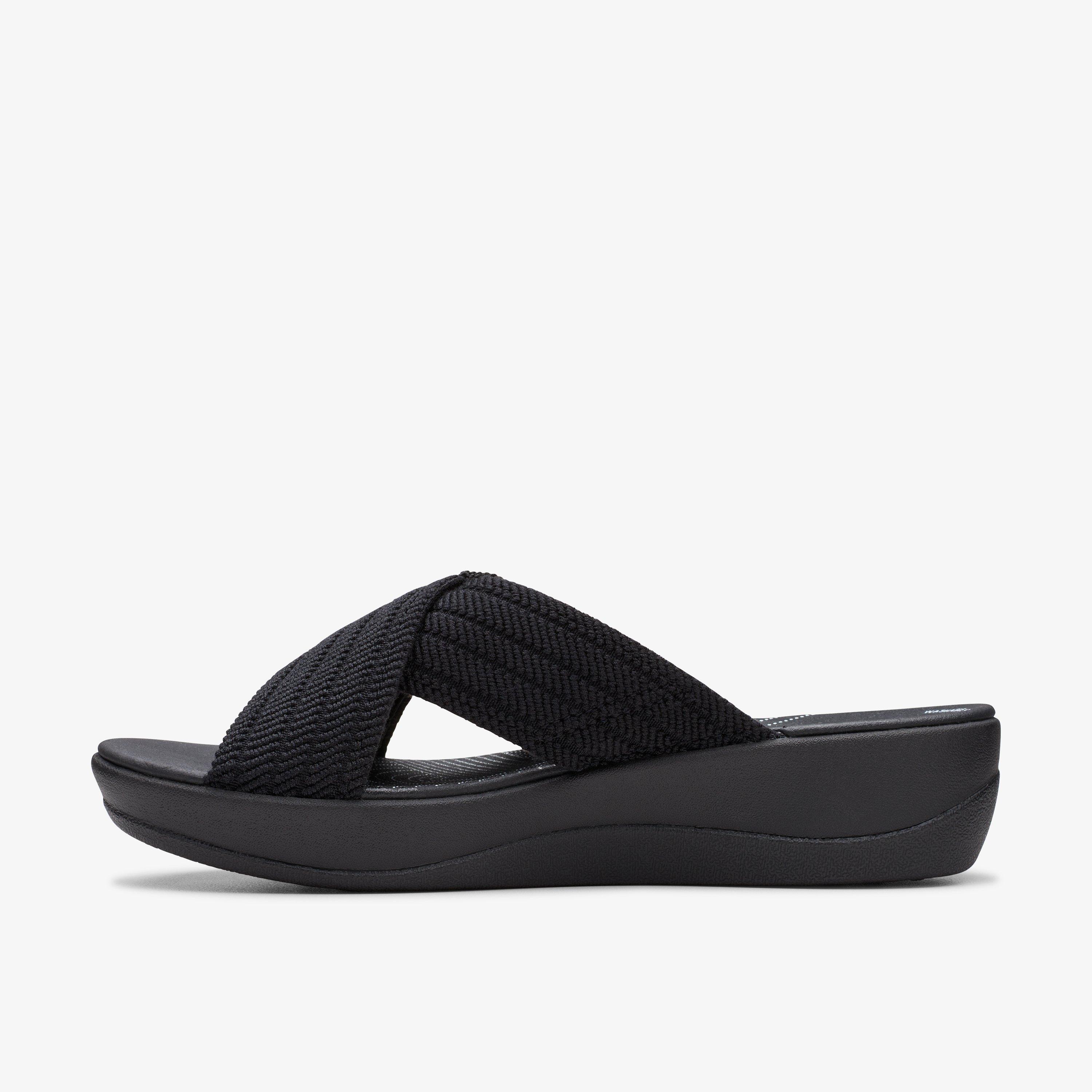Womens Arla Wave Black Sliders Flat Sandals | Clarks