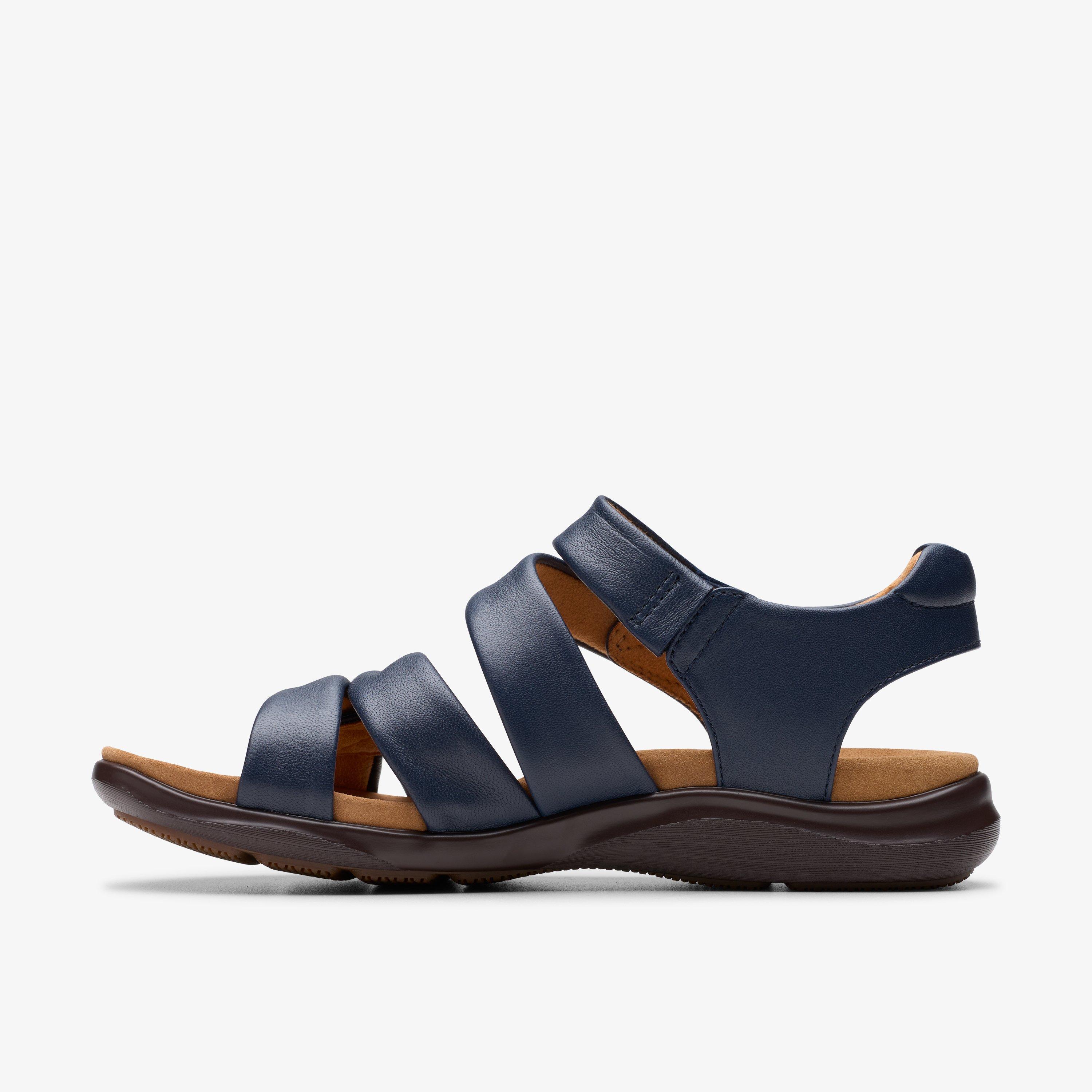 Women's Kitly Ave Navy Leather Flat Sandals | Clarks