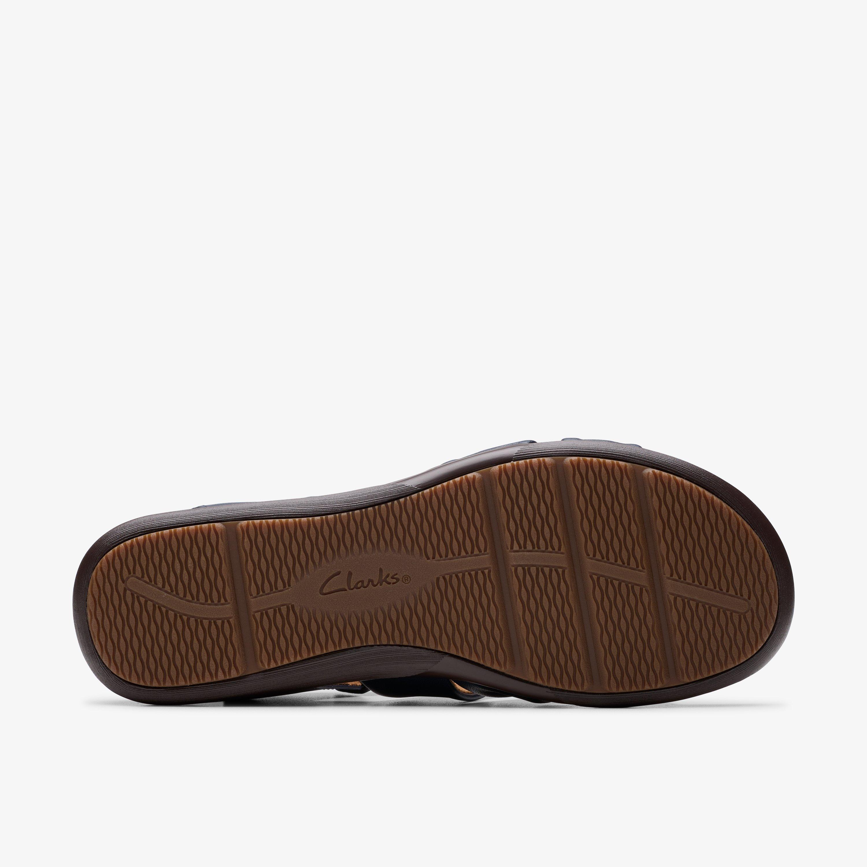 Women's Kitly Ave Navy Leather Flat Sandals | Clarks
