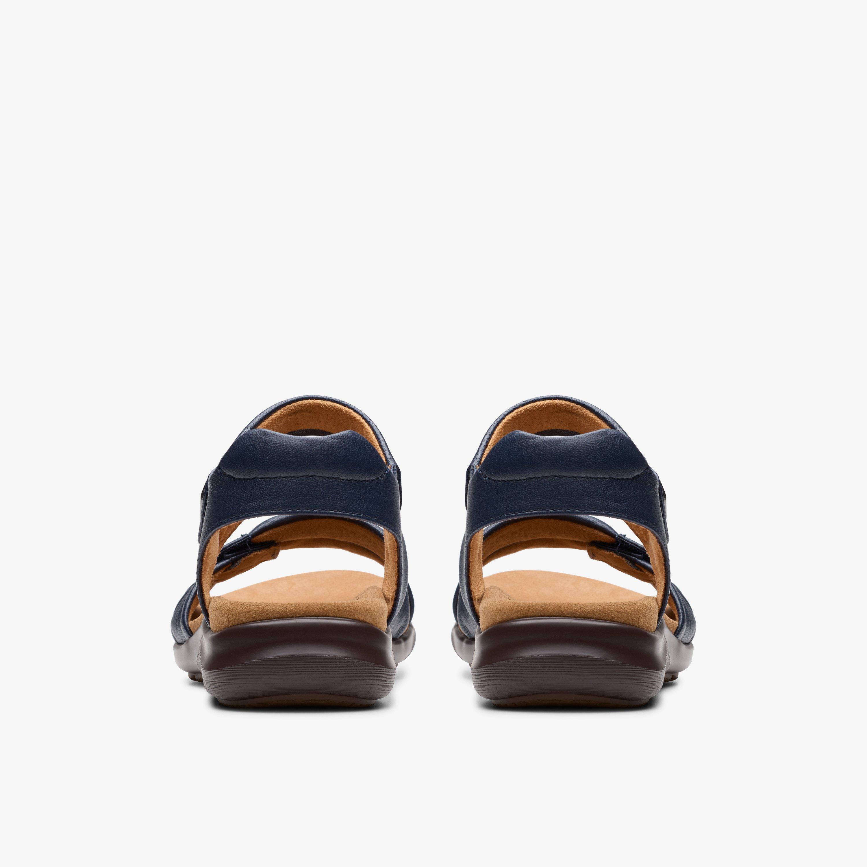 Women's Kitly Ave Navy Leather Flat Sandals | Clarks