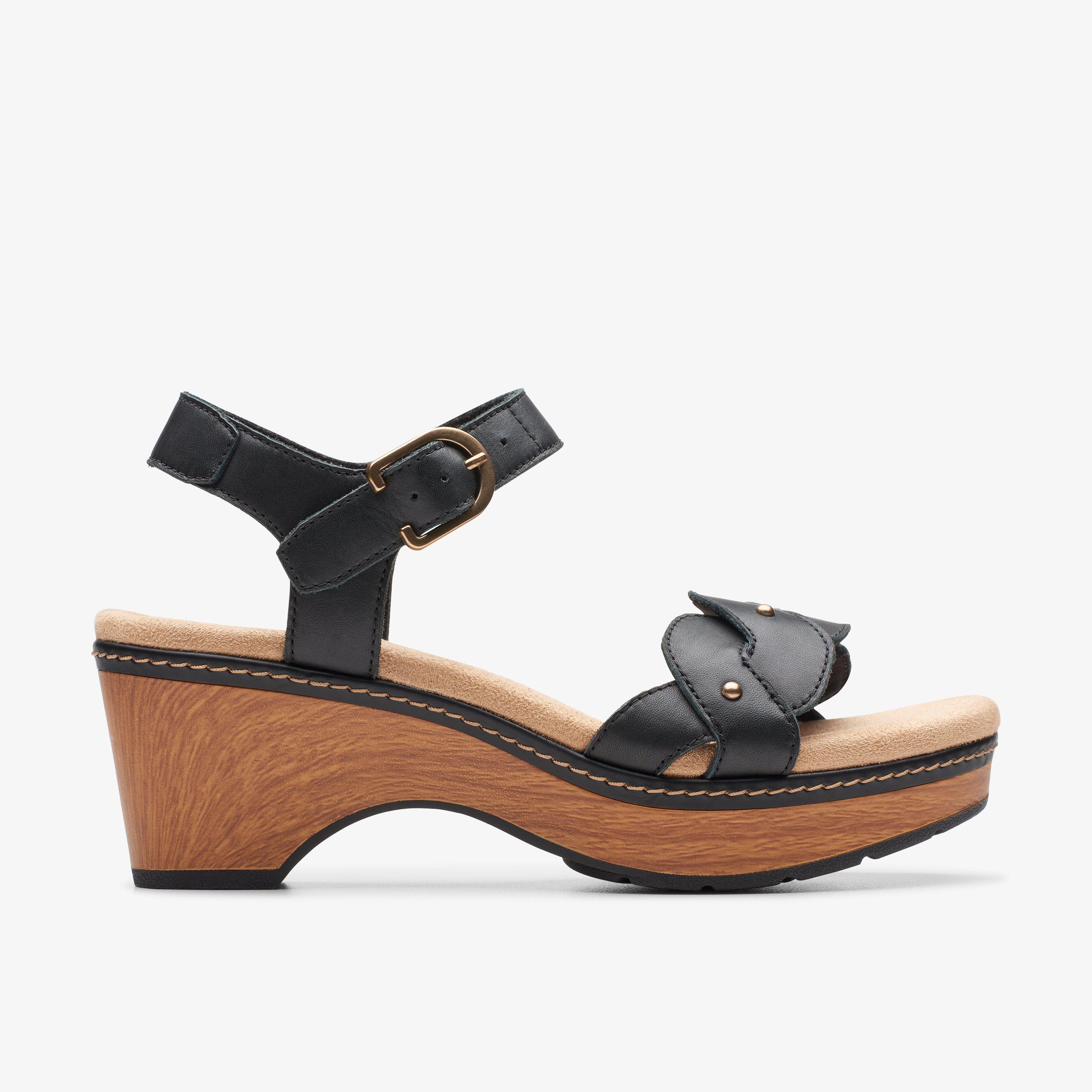 WOMENS Seannah Way Black Leather Sandals | Clarks