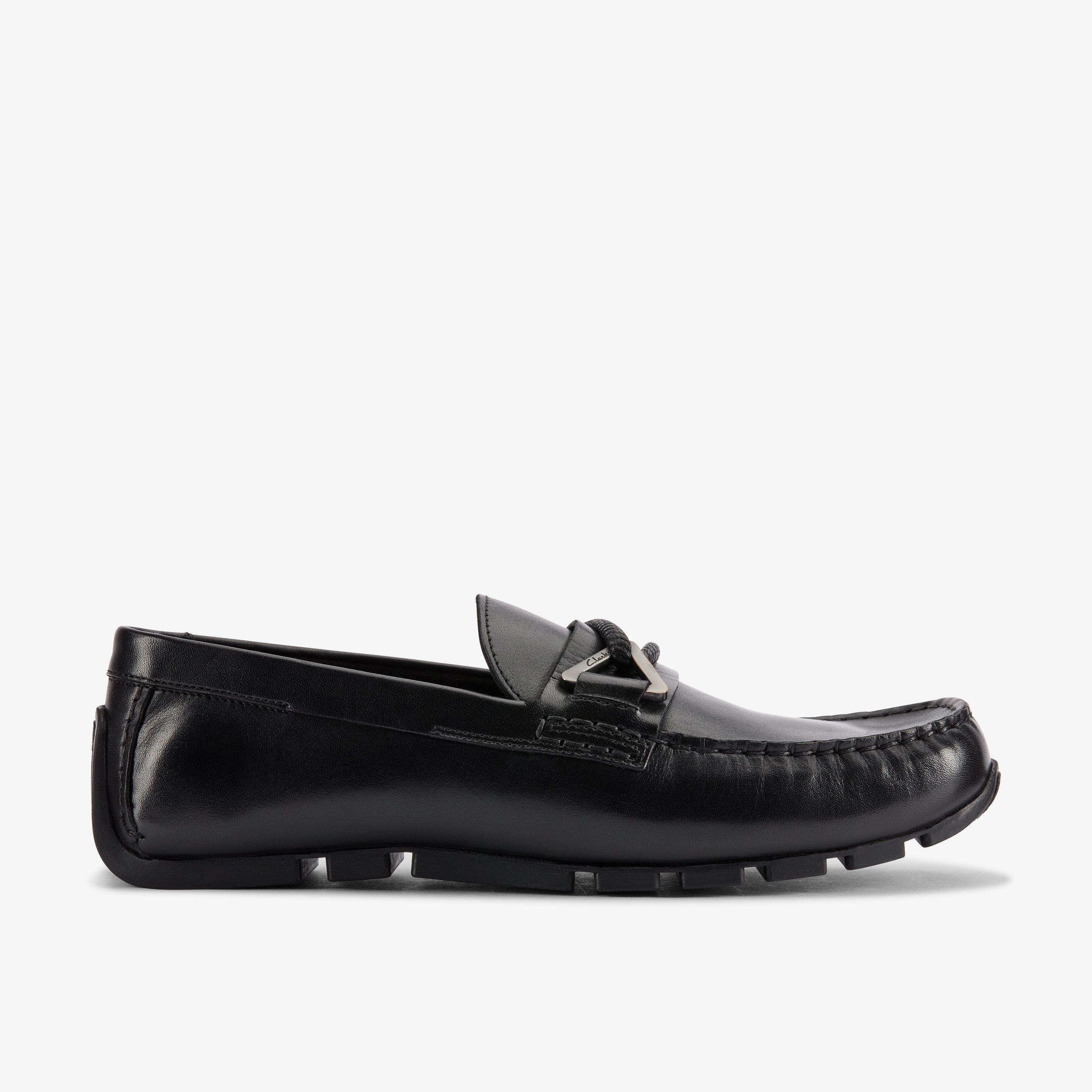 Mens Oswick Trim Black Leather Slip On Shoes| Clarks