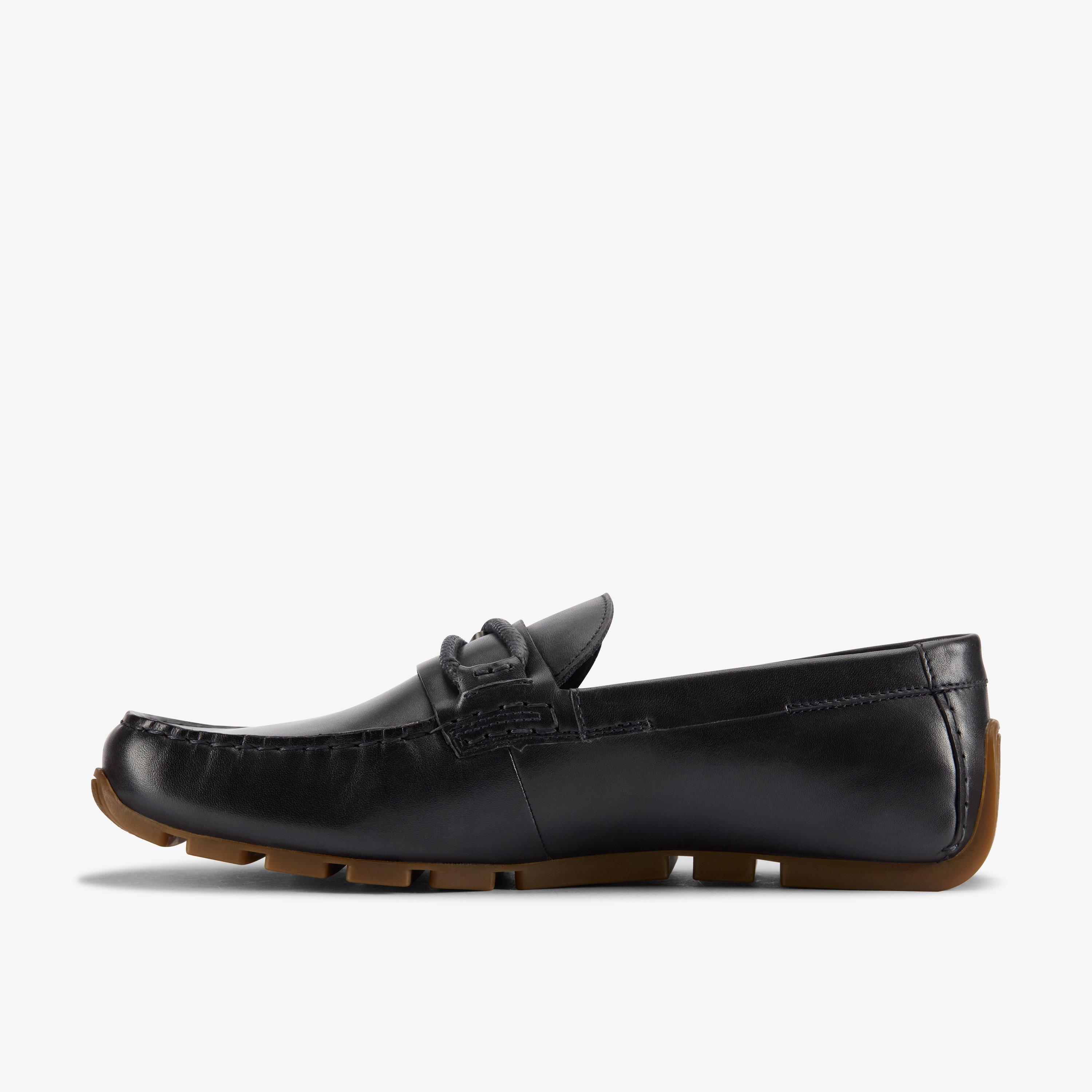 Mens Oswick Trim Navy Leather Slip on Shoes | Clarks
