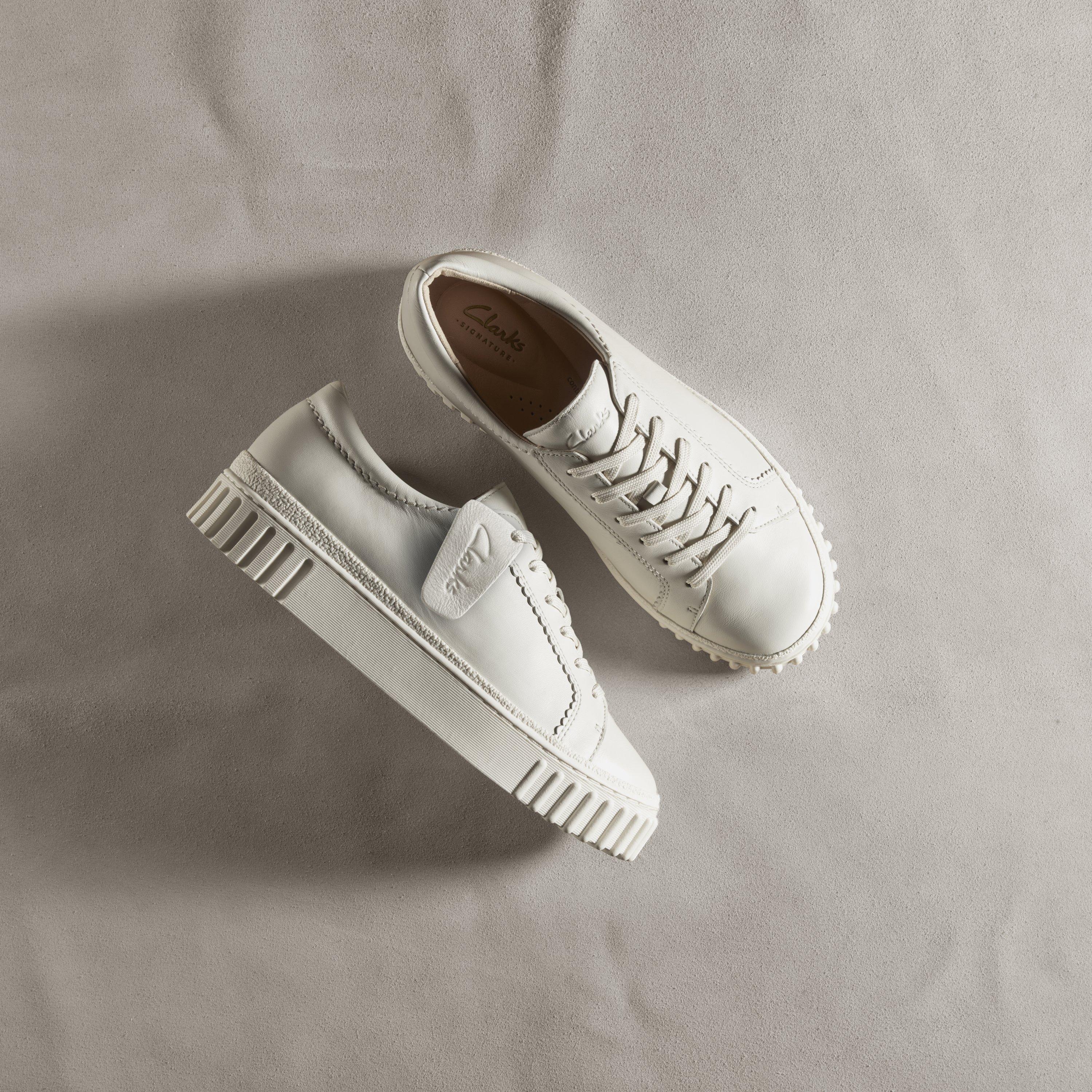 Womens Mayhill Walk Off White Leather Lace Up Trainers | Clarks