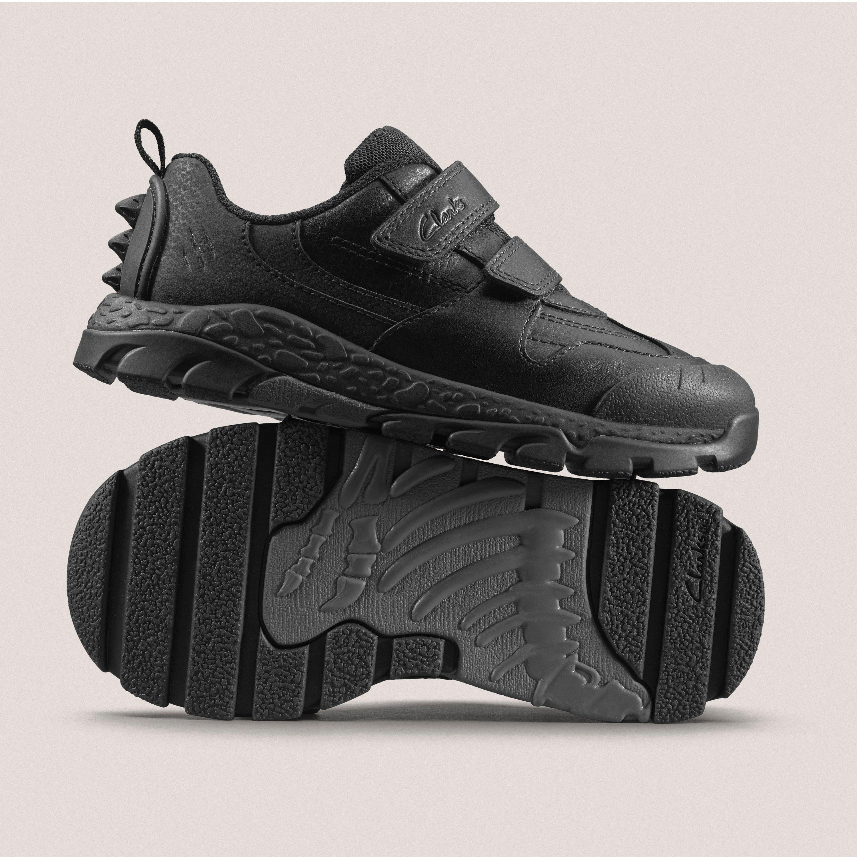 Boys Steggy 2 Pace Kid Black Leather Trainers, Riptape, School Shoes ...