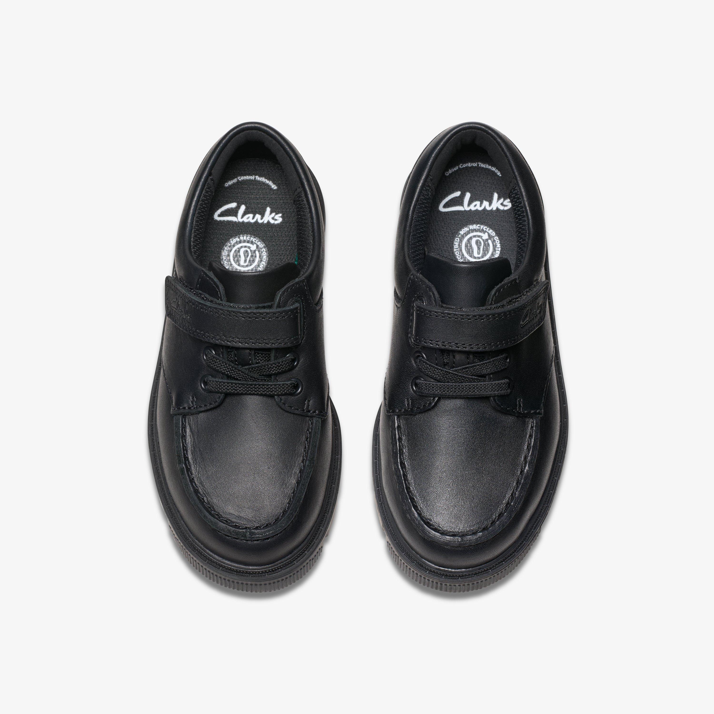 Boys Lorcam Edge Kid Black Leather Riptape, School Shoes Shoes | Clarks UK