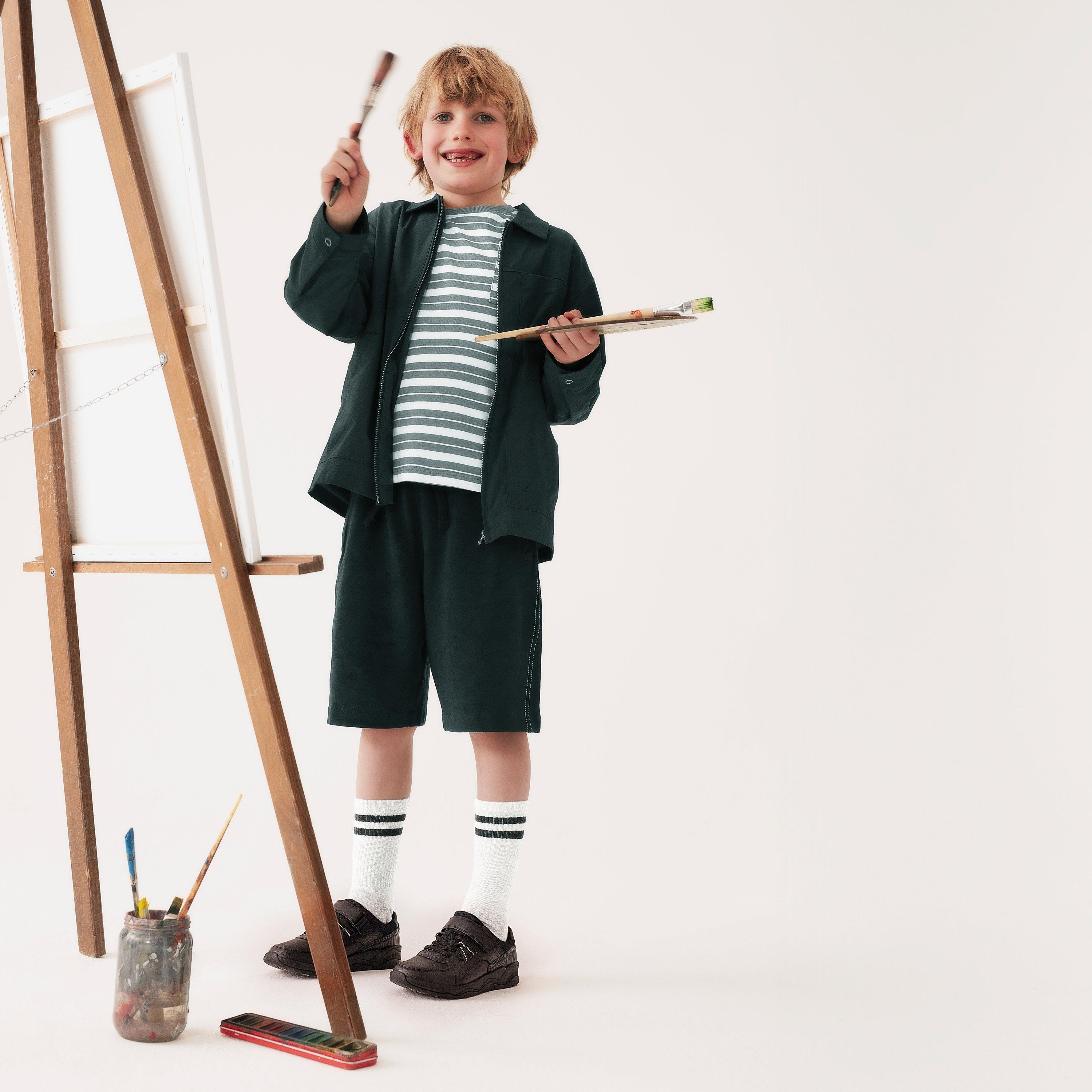 Boys Clowder Stripe Kid Black Leather Shoes | Clarks