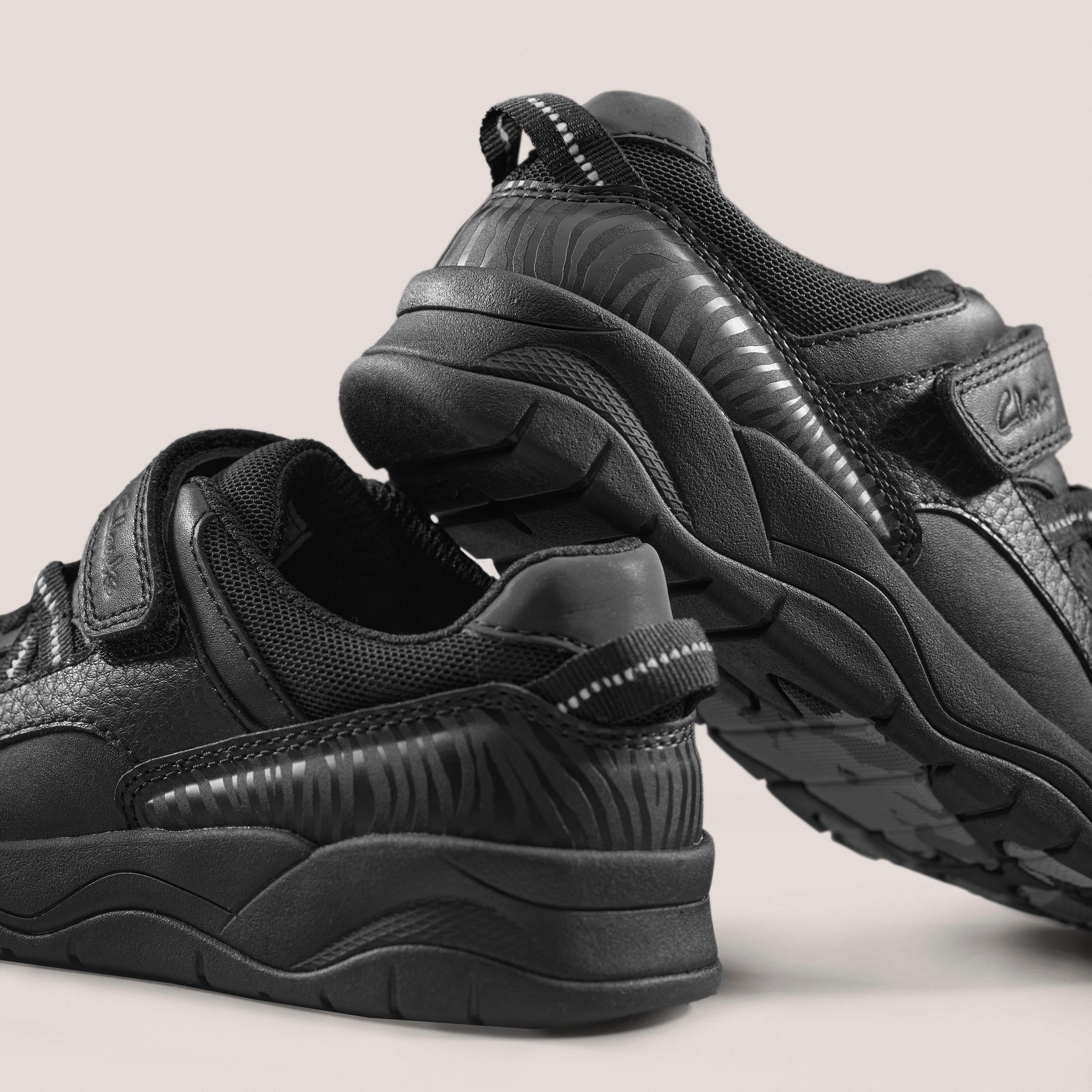 Boys Clowder Stripe Kid Black Leather Shoes | Clarks