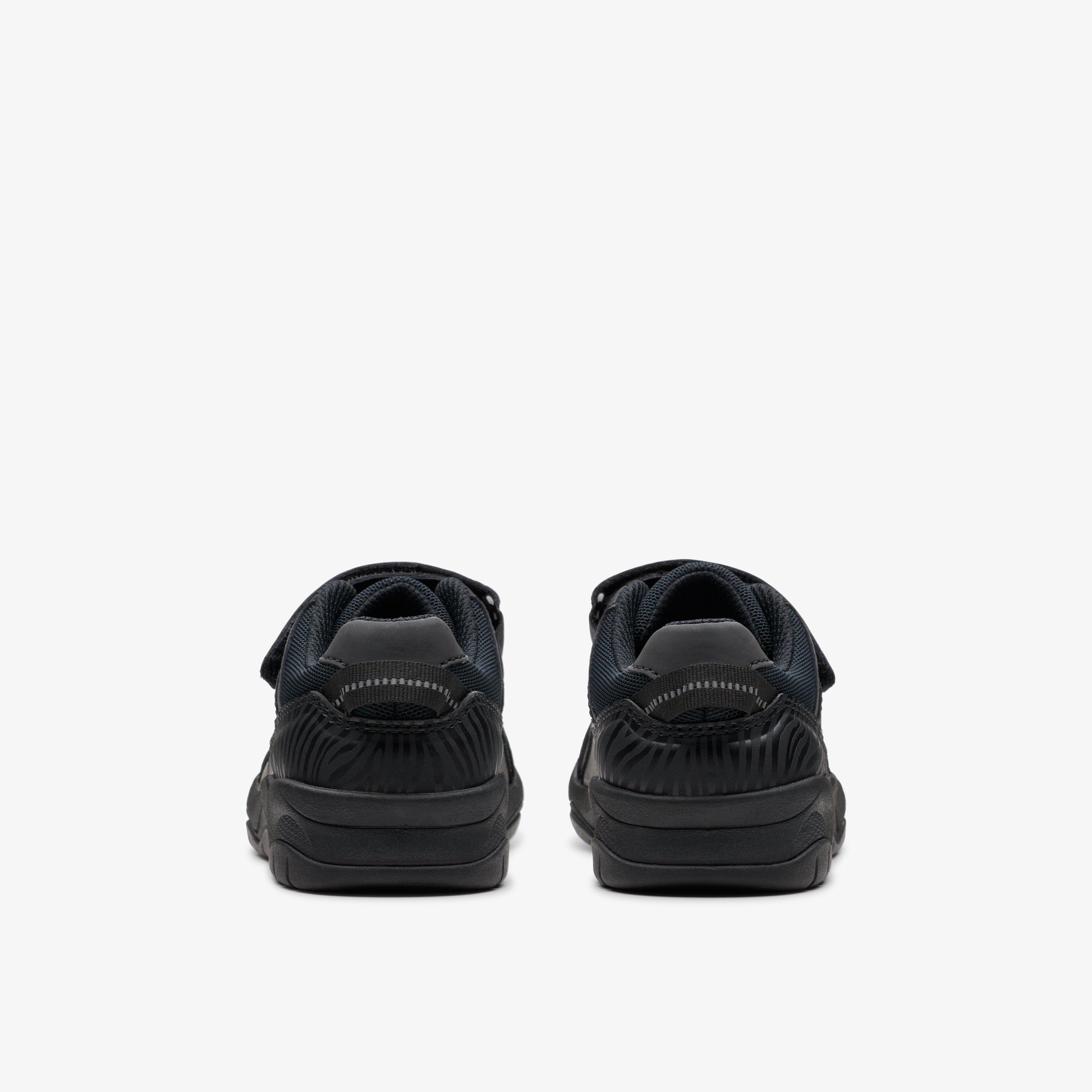 Boys Clowder Stripe Kid Black Leather Shoes Riptape School Shoes ...