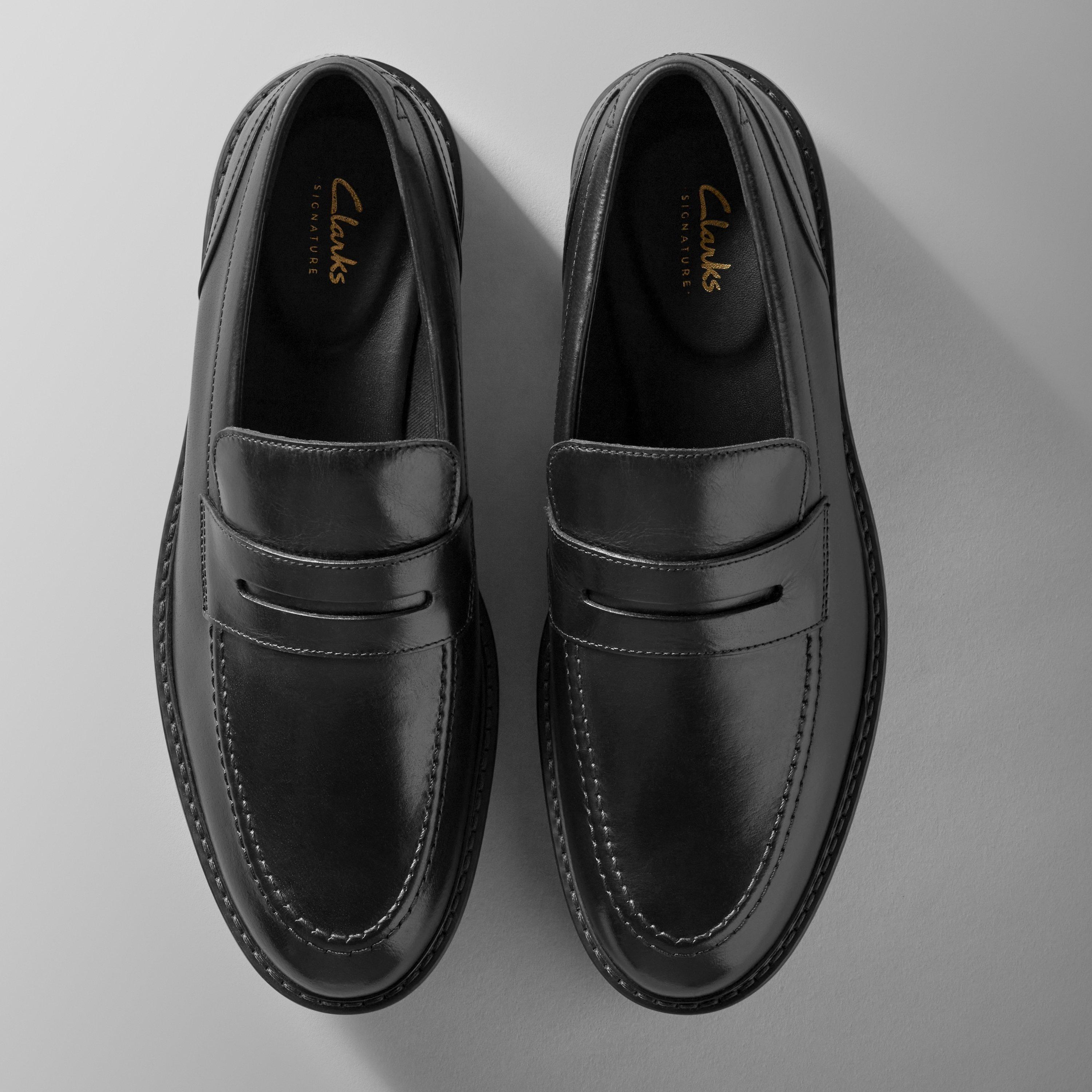 Mens Aldwin Step Loafer Black Leather Loafers Slip Ons Shoes | Clarks UK
