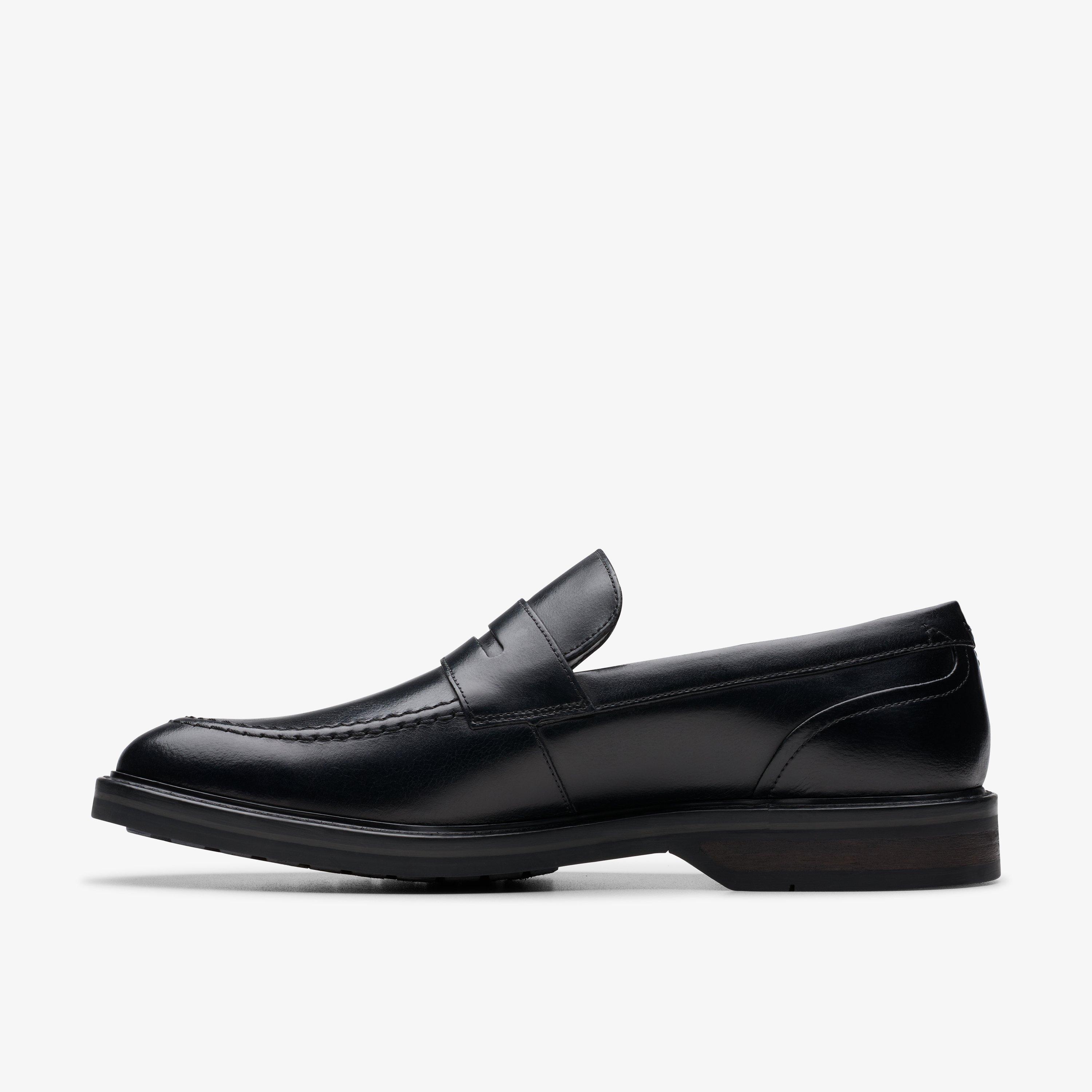 Mens Aldwin Step Black Leather Loafer Shoes