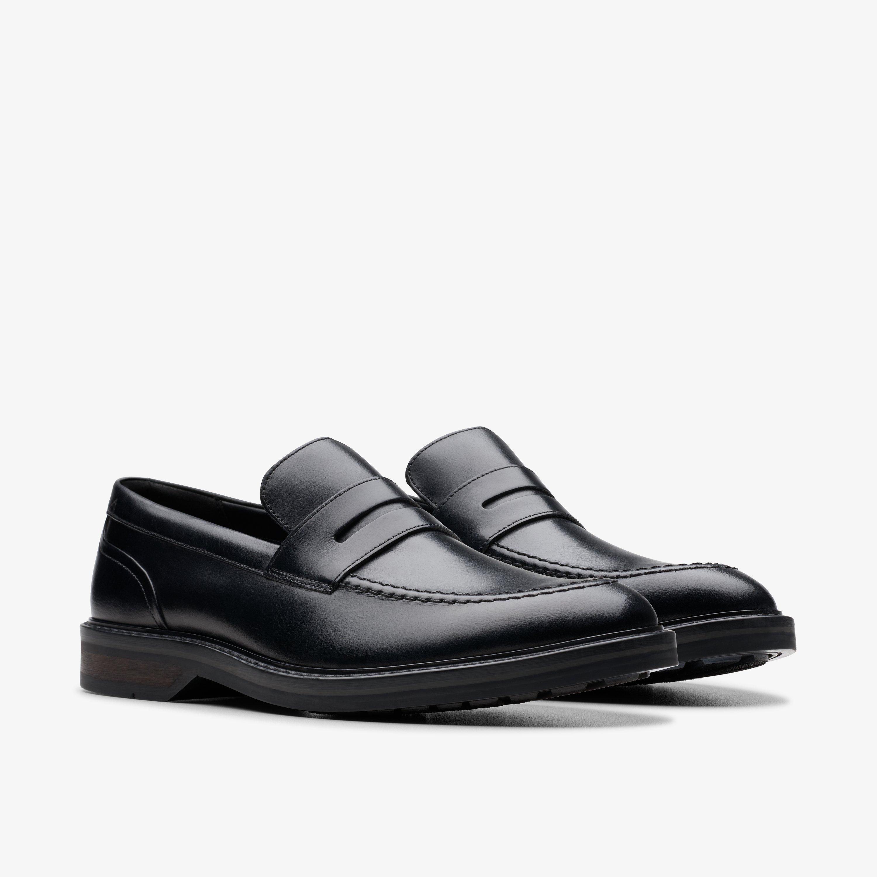 Mens Aldwin Step Black Leather Loafer Shoes