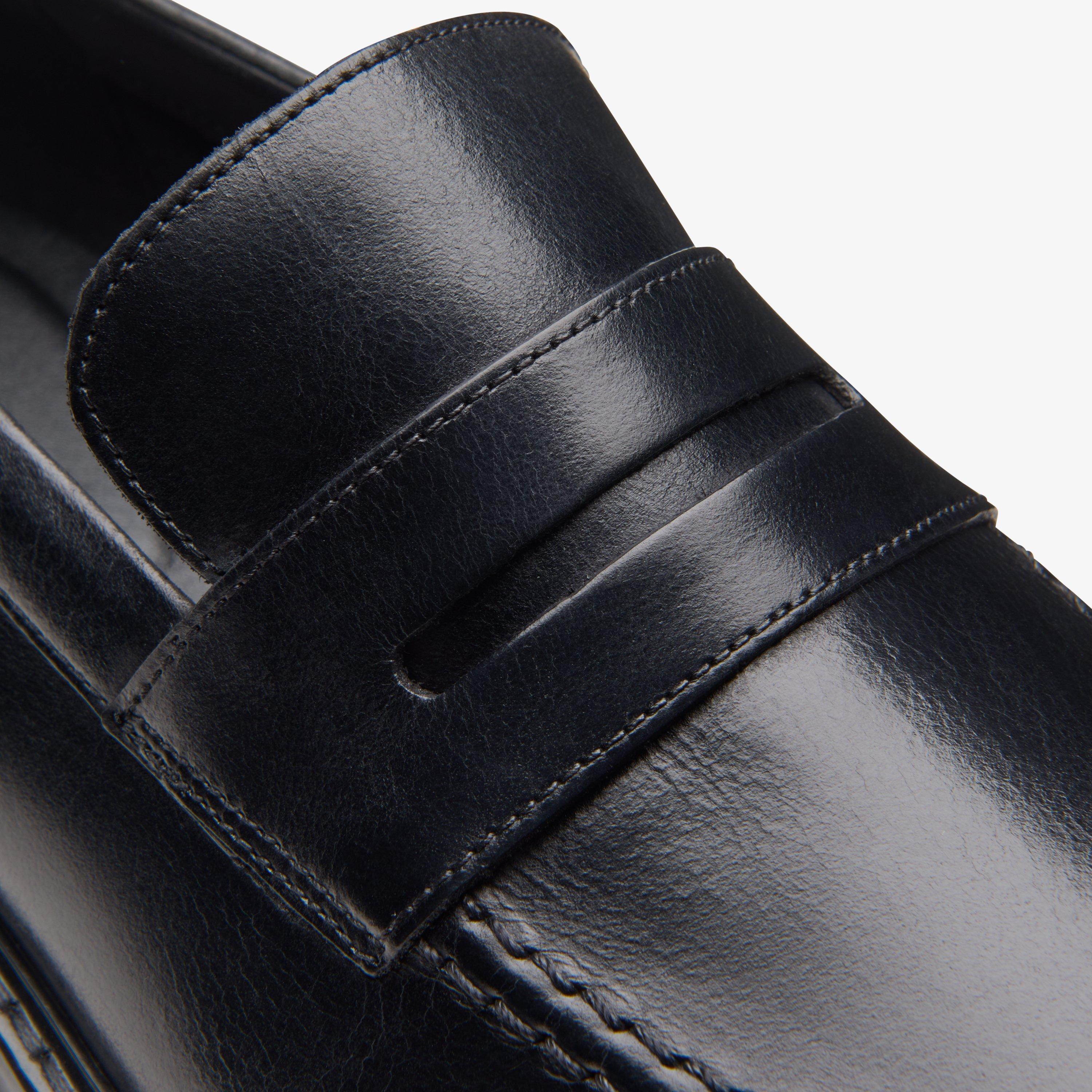 Mens Aldwin Step Black Leather Loafer Shoes