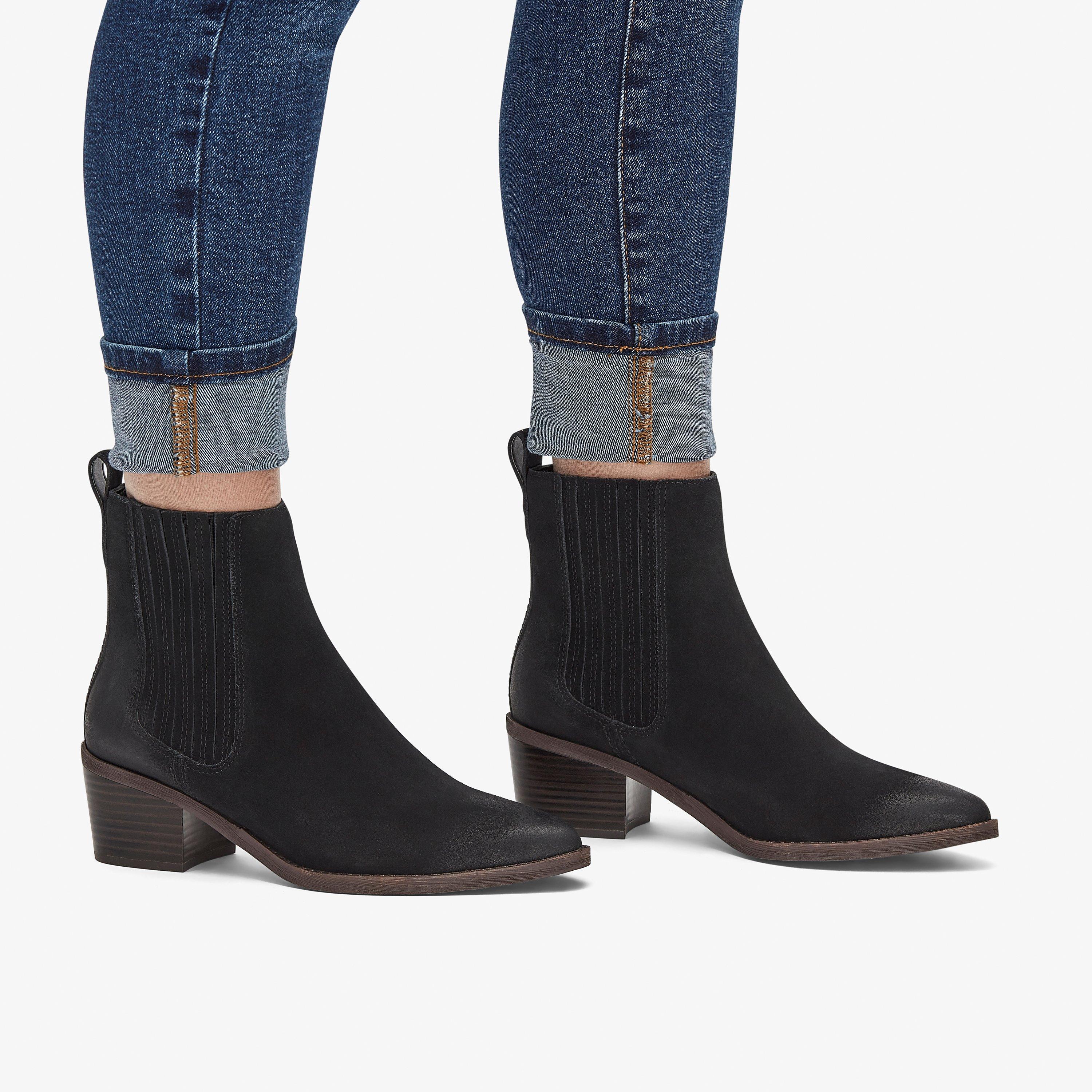 Womens Morzine Top Ankle Boot Black Suede Chelsea Boots Boots | Clarks UK