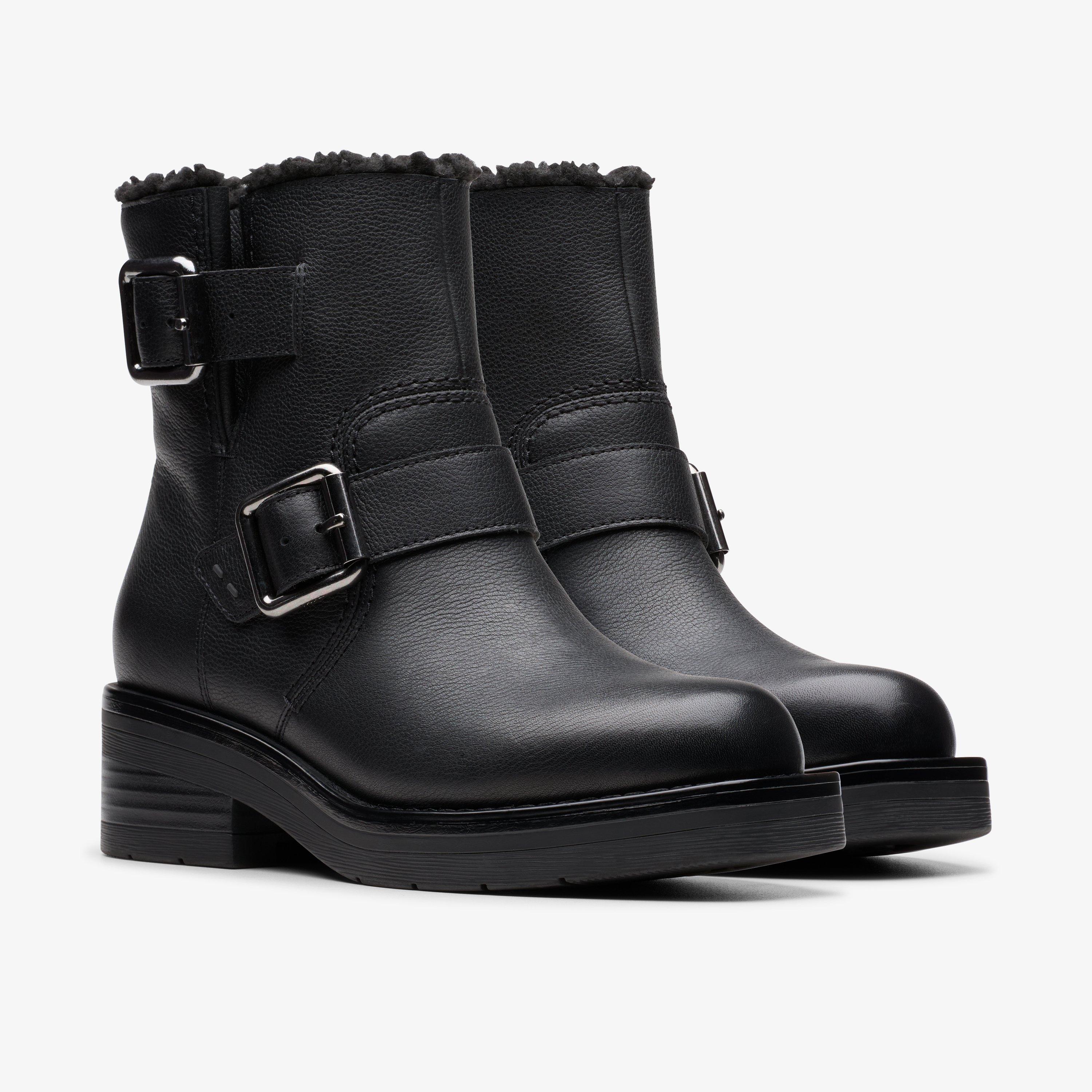 Botines de tobillo de cuero forrados en caliente con hebilla negra para ...