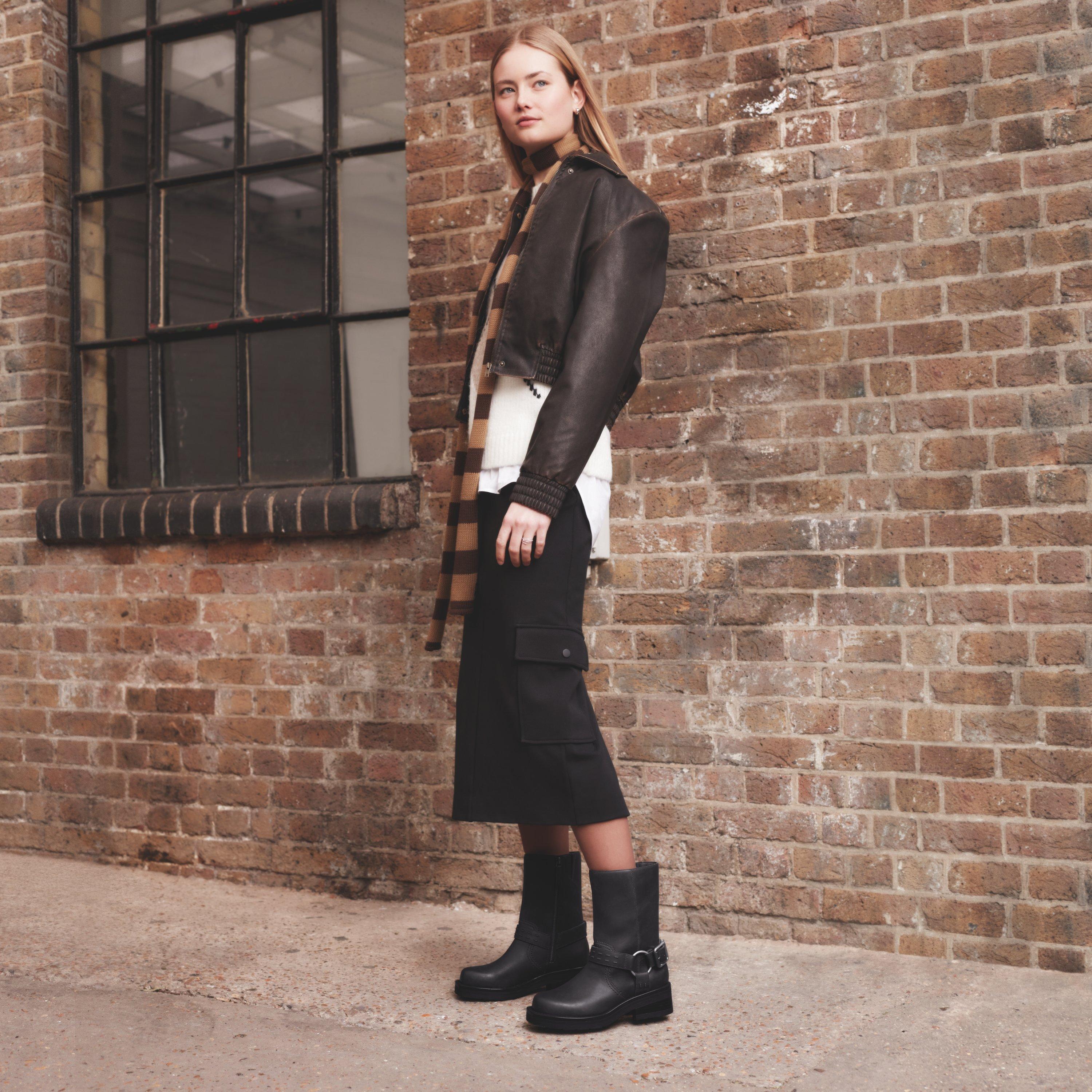 Womens Rebelle Up Black Leather Mid Calf Boots Boots | Clarks UK