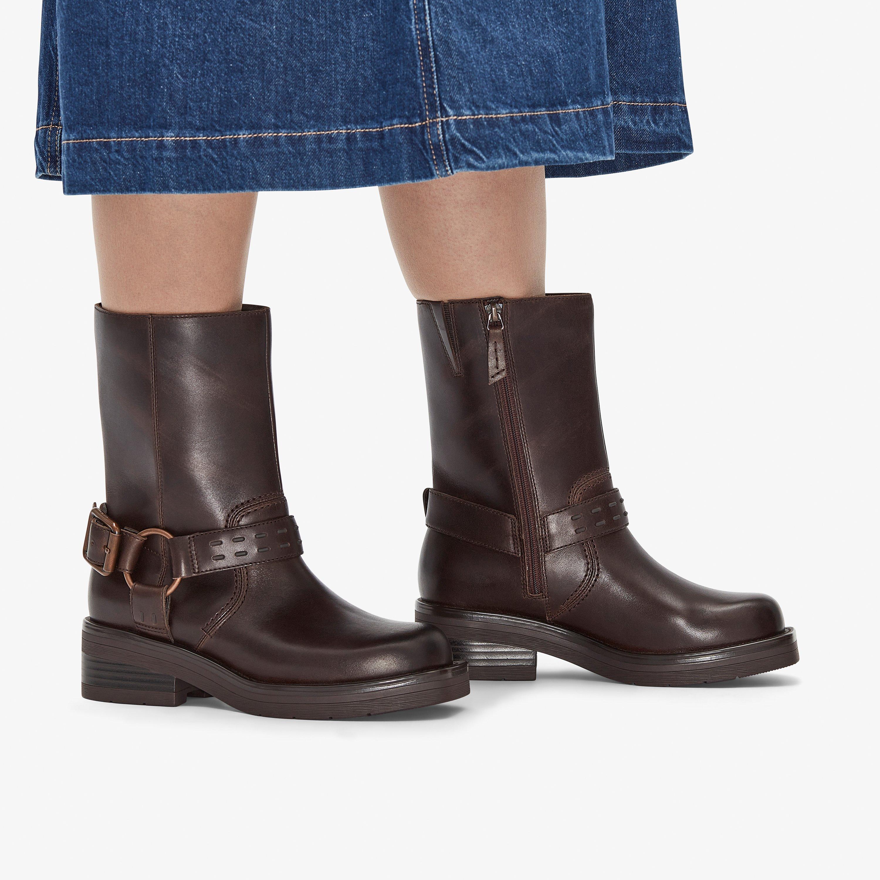 Womens Rebelle Up Walnut Leather Mid Calf Boots | Clarks US