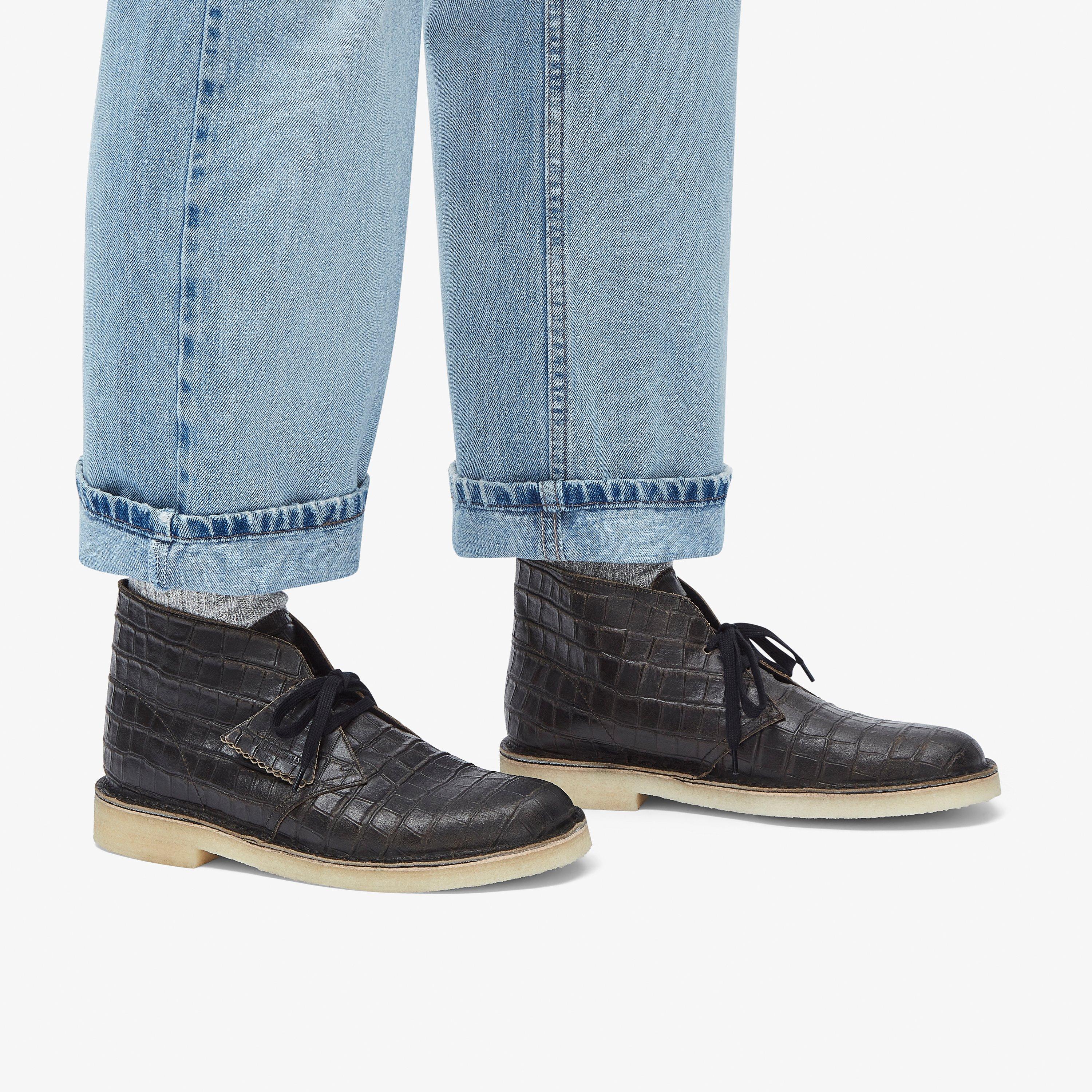 Mens Desert Boot Black Crocodile Distress Desert Boot | Clarks
