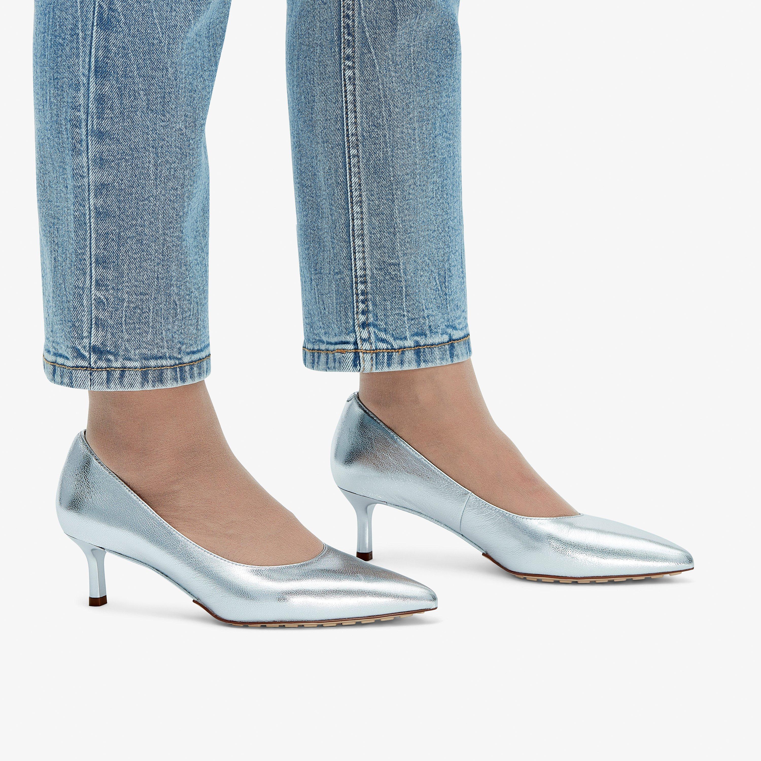 Womens Adela Court Silver Leather Court Shoes Heels | Clarks Outlet