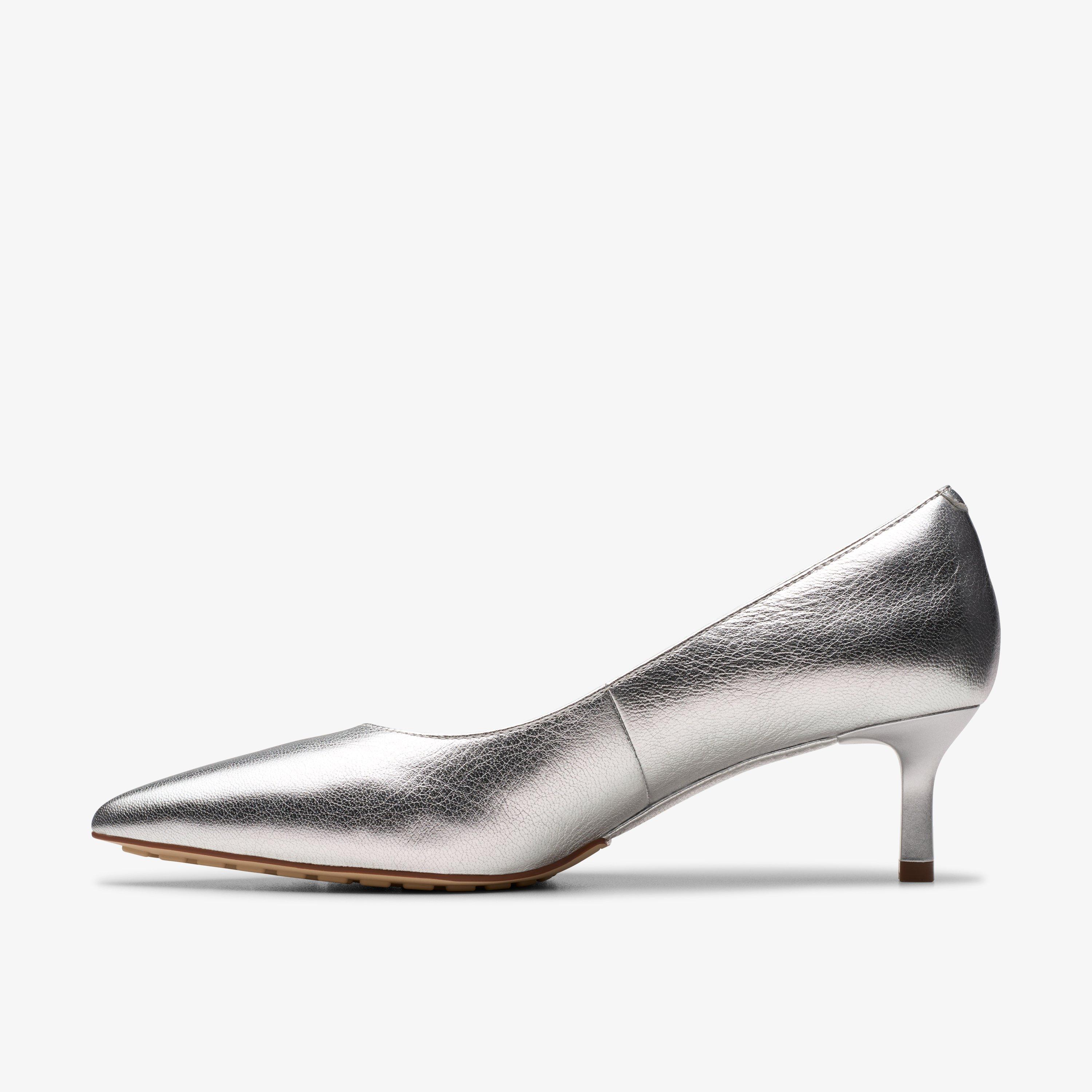 Womens Adela Court Silver Leather Court Shoes Heels | Clarks Outlet