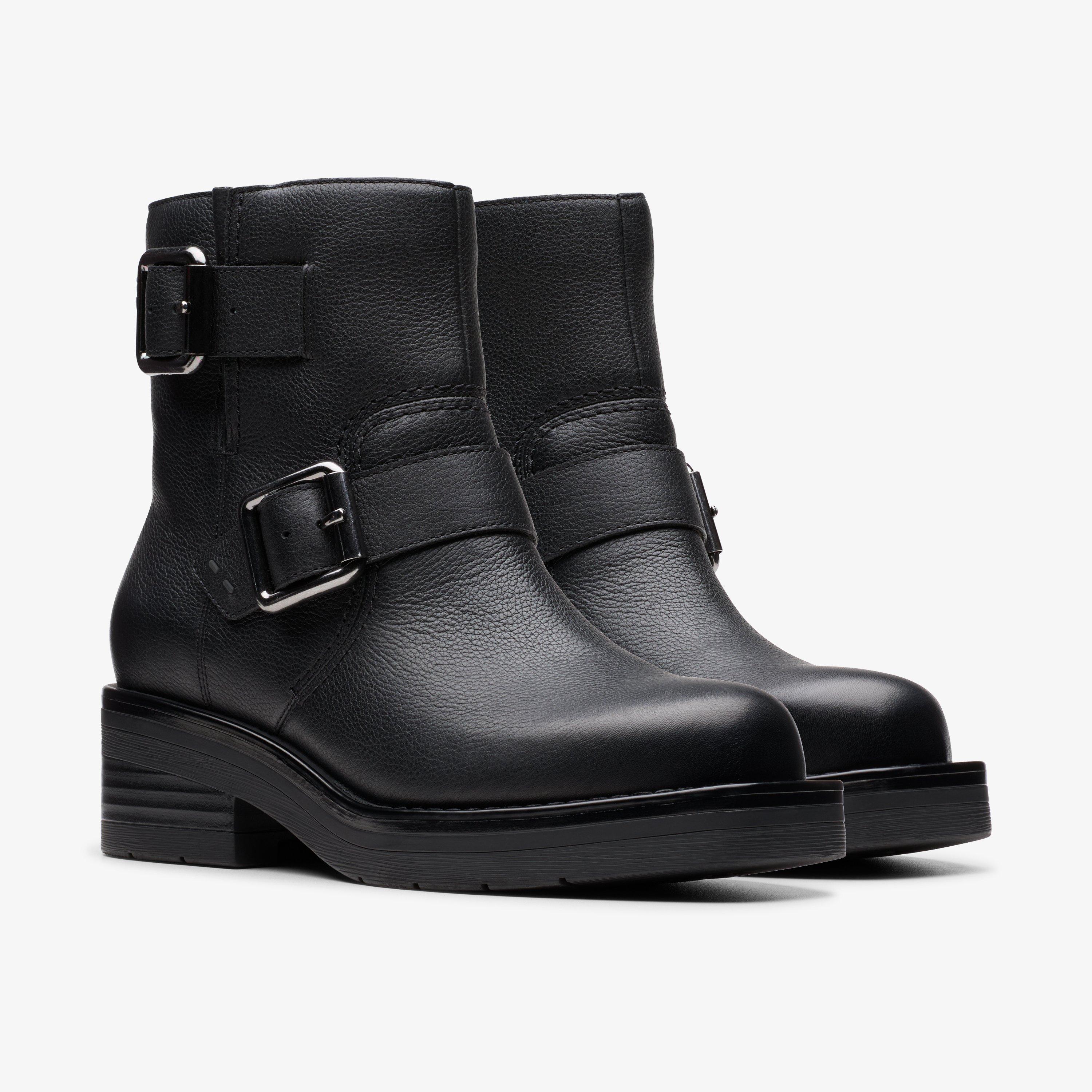 Womens Rebelle Buckle Black Leather Ankle Boots | Clarks