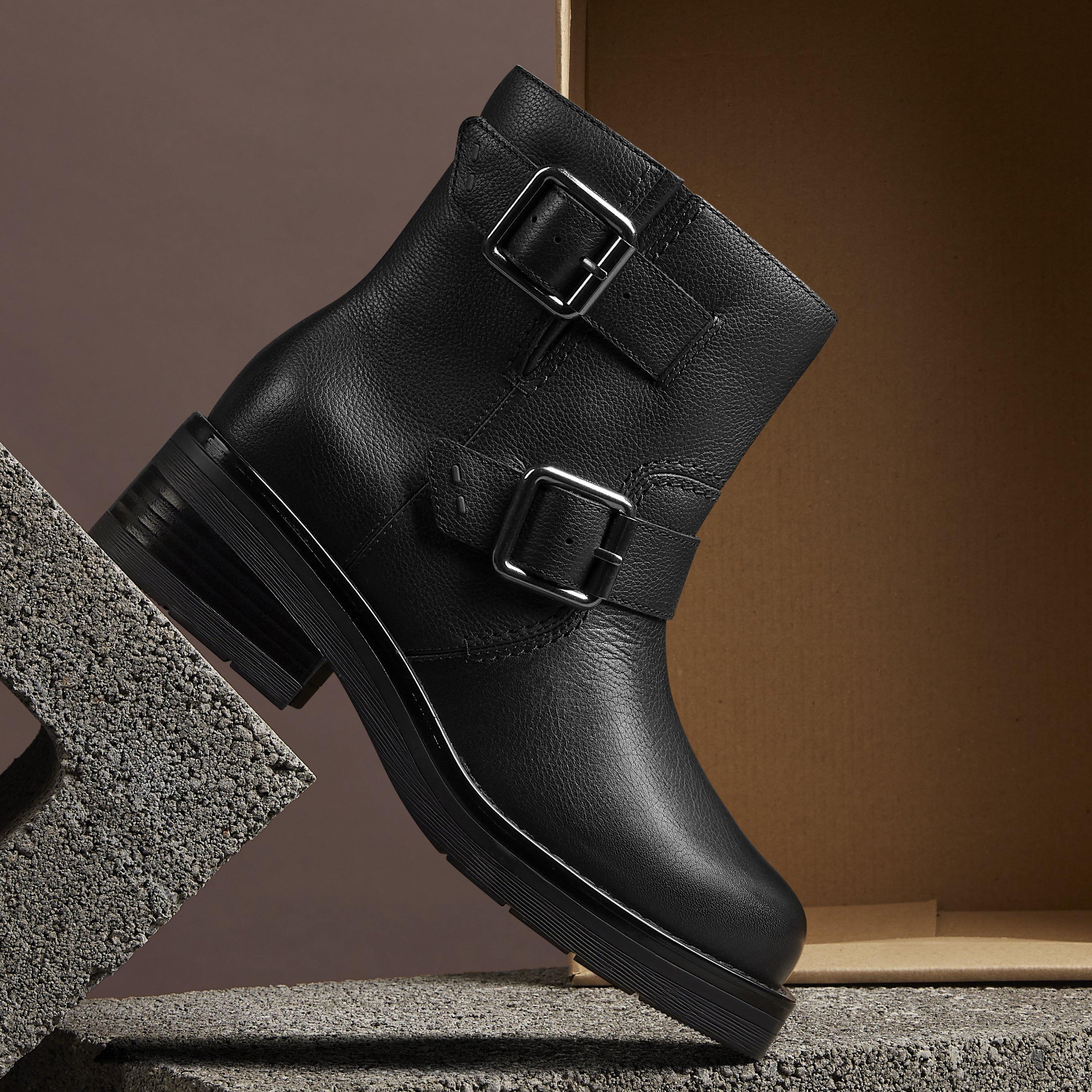 Womens Rebelle Buckle Black Leather Ankle Boots | Clarks