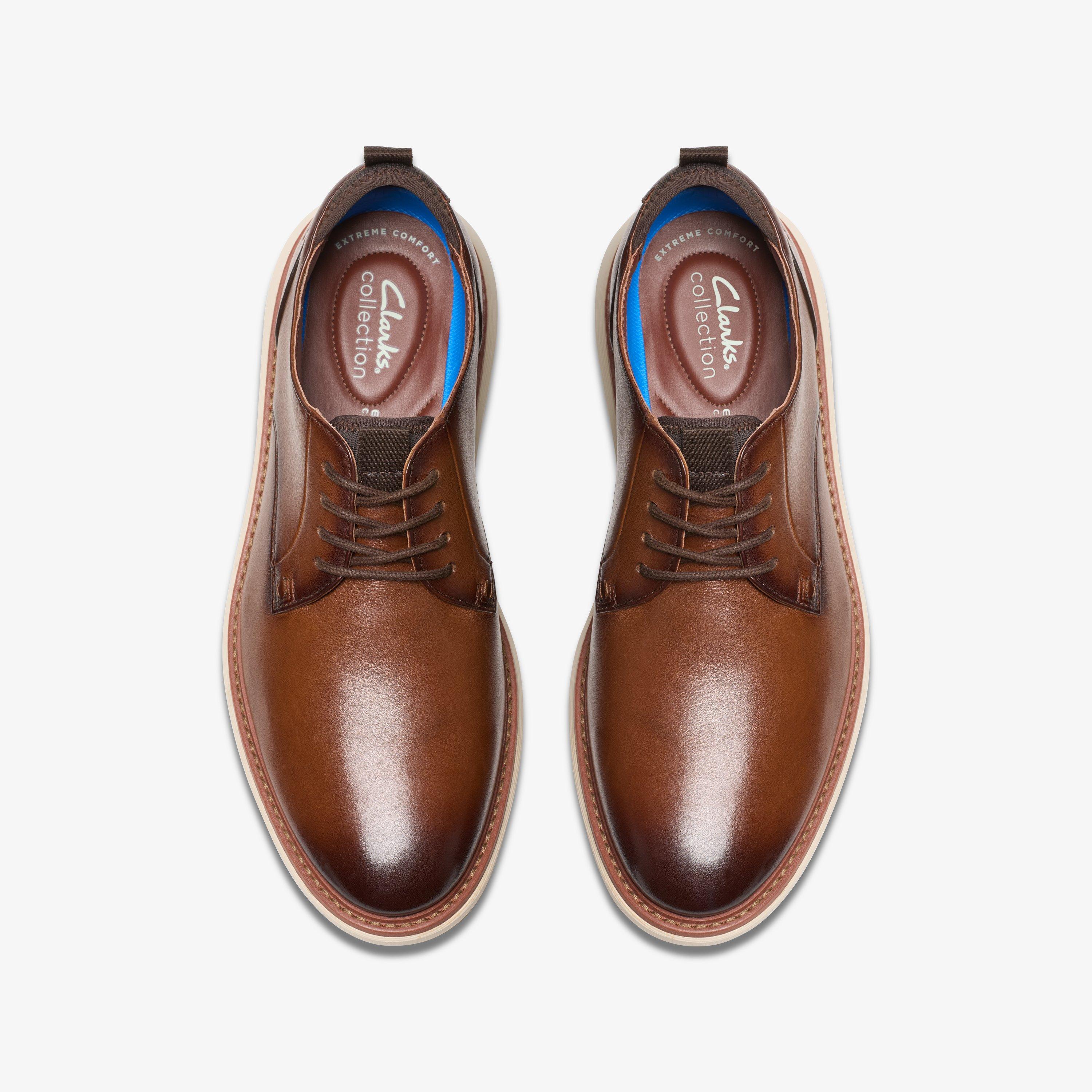 Mens Brantin Plain Dark Tan Leather Derby Shoes | Clarks