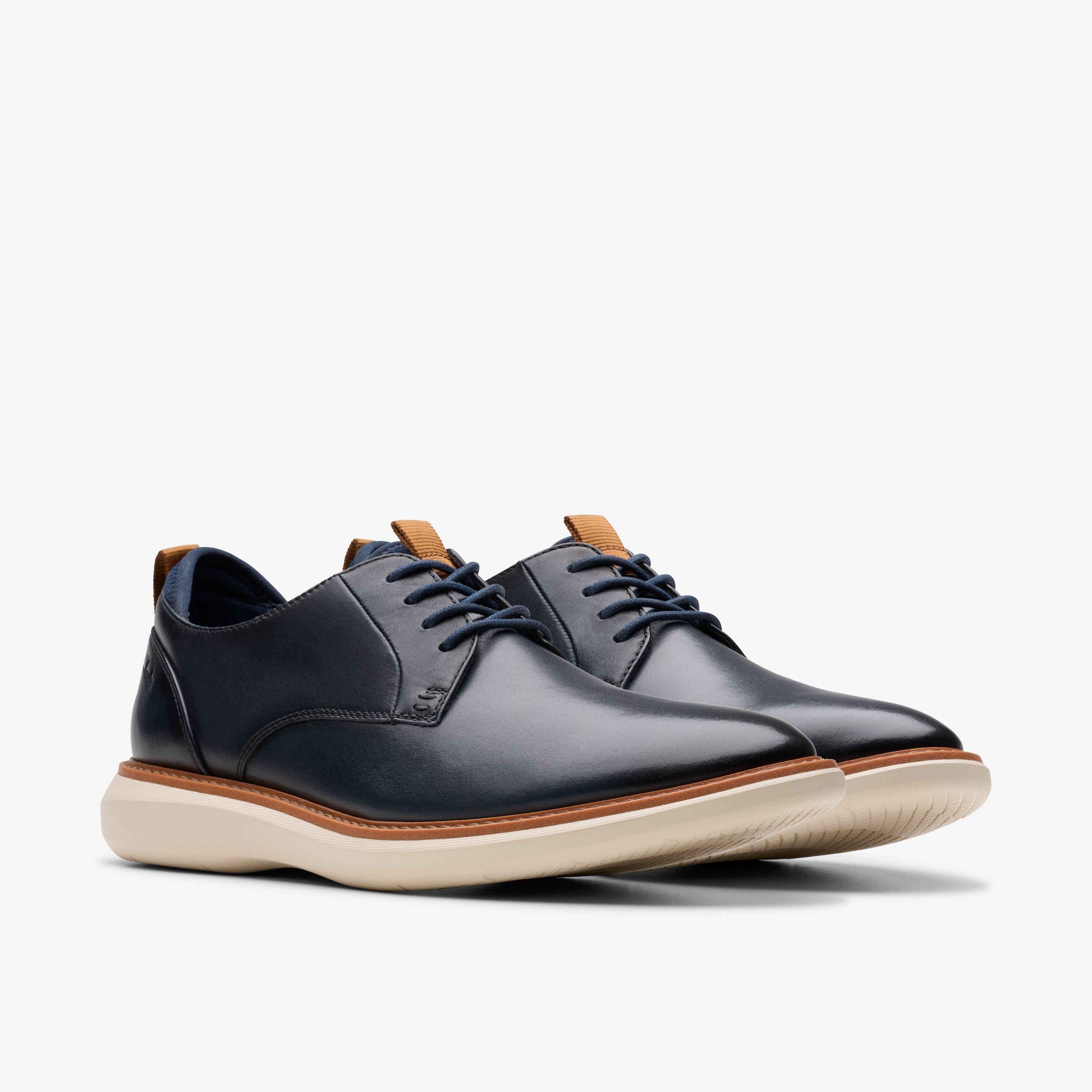 Mens Brantin Plain Navy Leather Derby Shoes | Clarks
