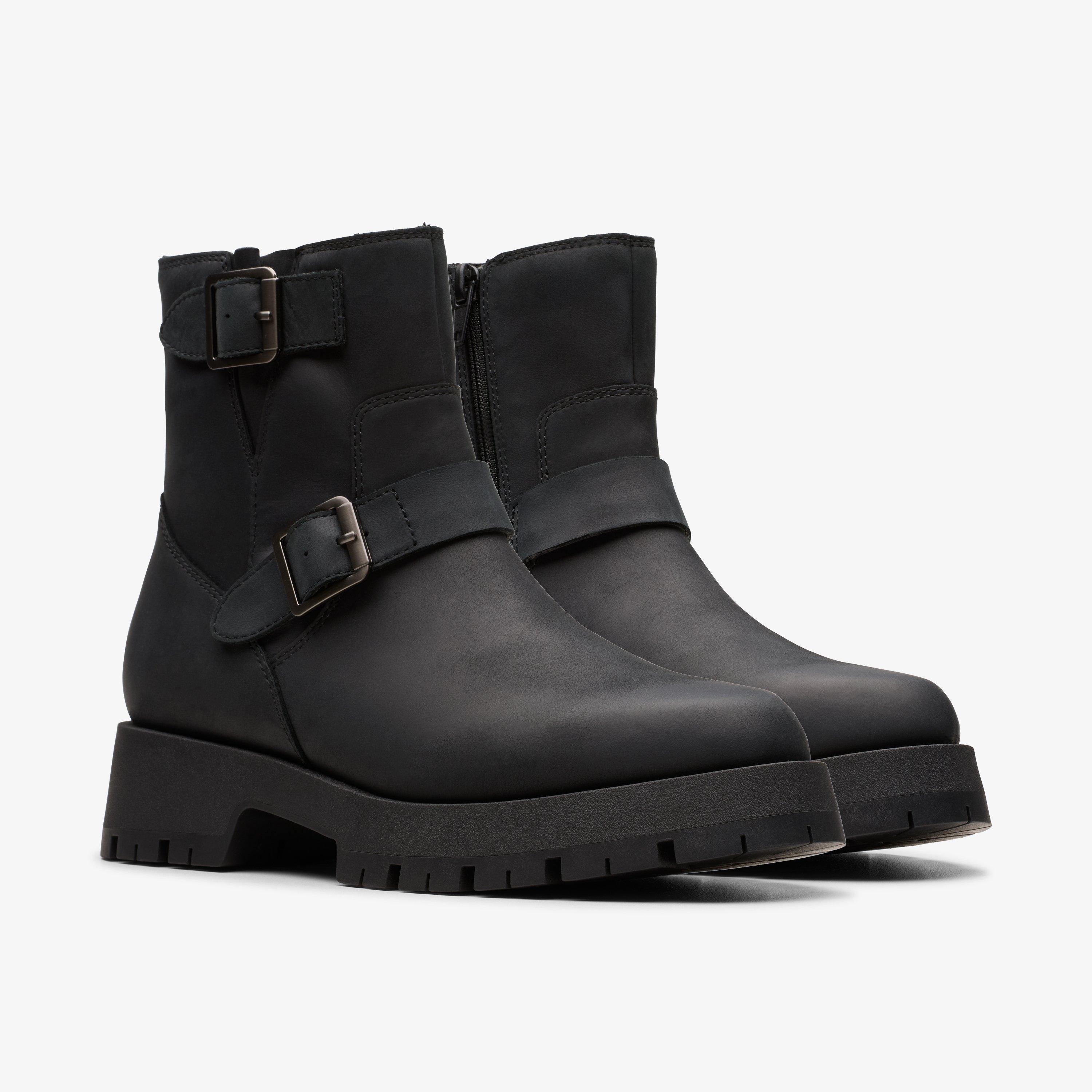 Bottes à cheville en cuir noir huileux pour femmes Ledwick Haley | Clarks