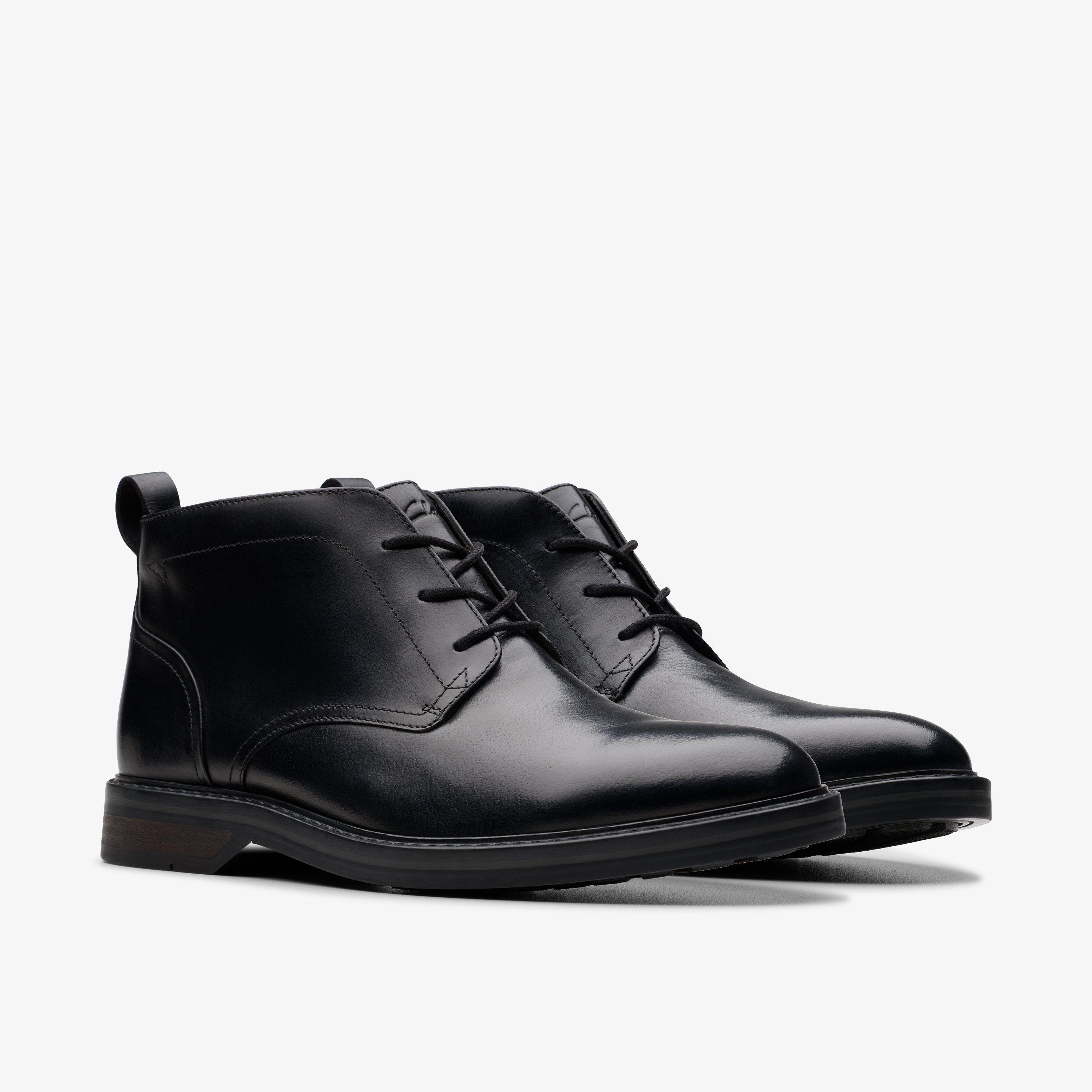 Mens Aldwin Chukka Black Leather Chukka Lace Up Ankle Boots | Clarks