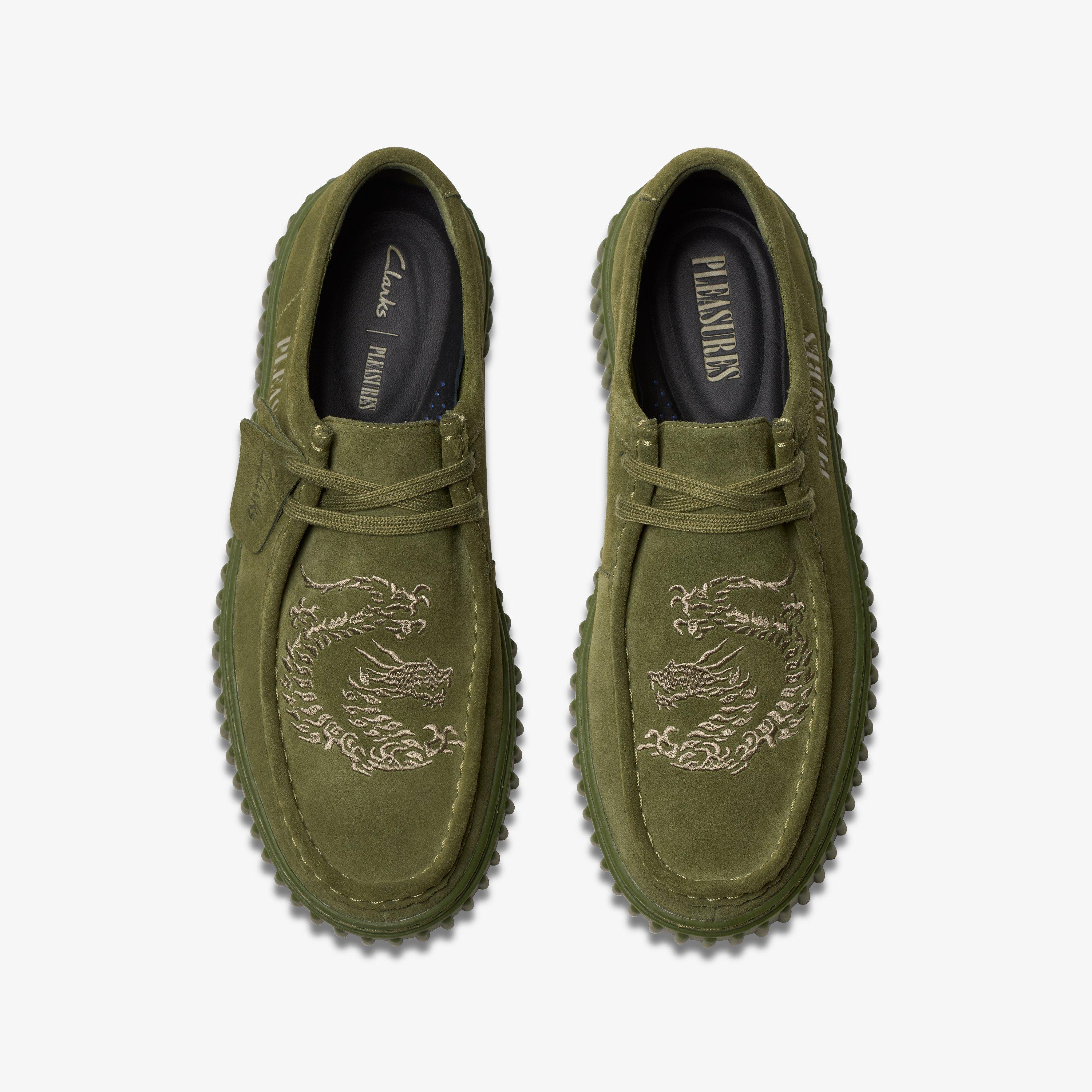 Mens Torhill X Pleasures Dragon Lo Olive Suede Shoes | Clarks