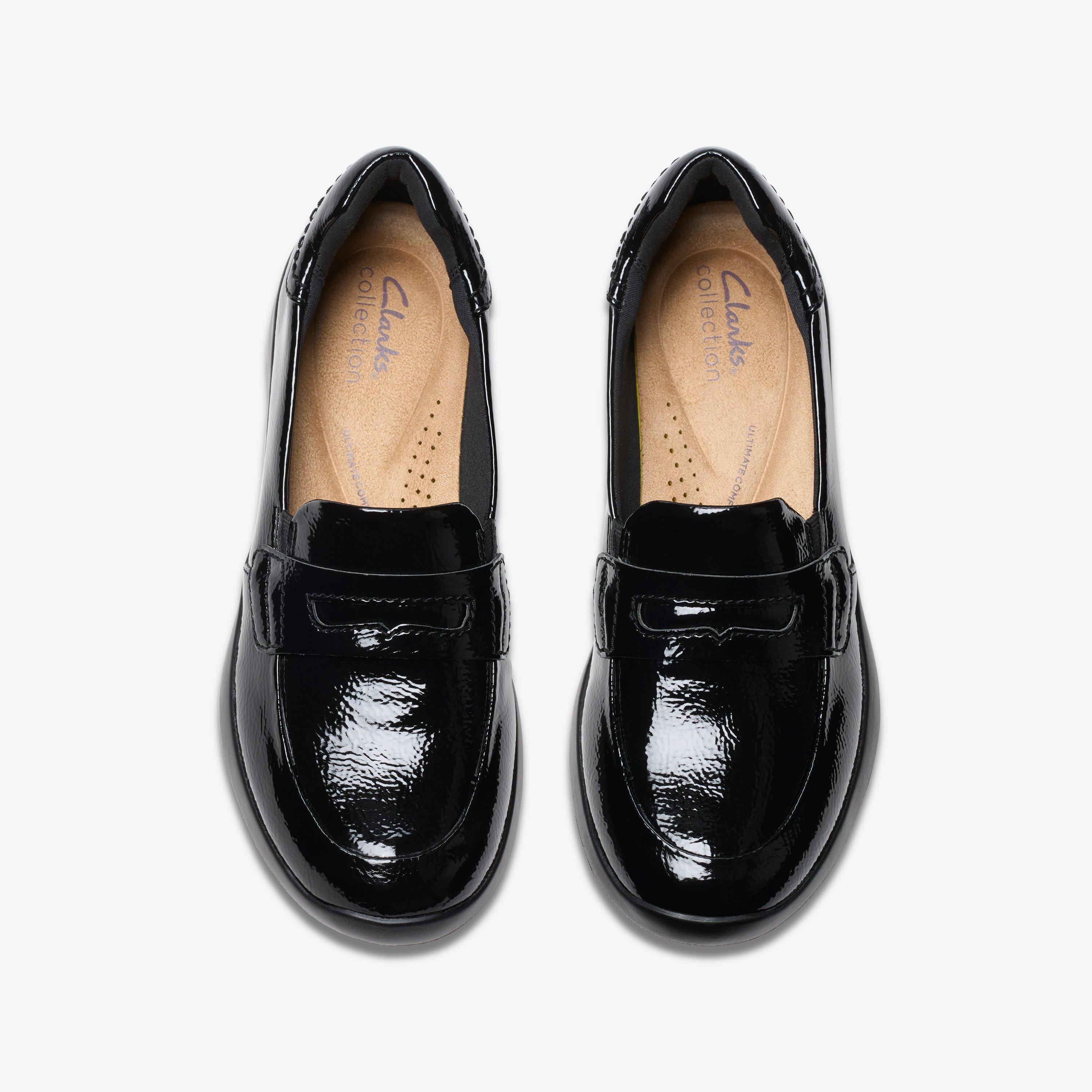 Womens Ellowyn Penny Black Crinkle Patent Shoes Loafers Slip Ons ...