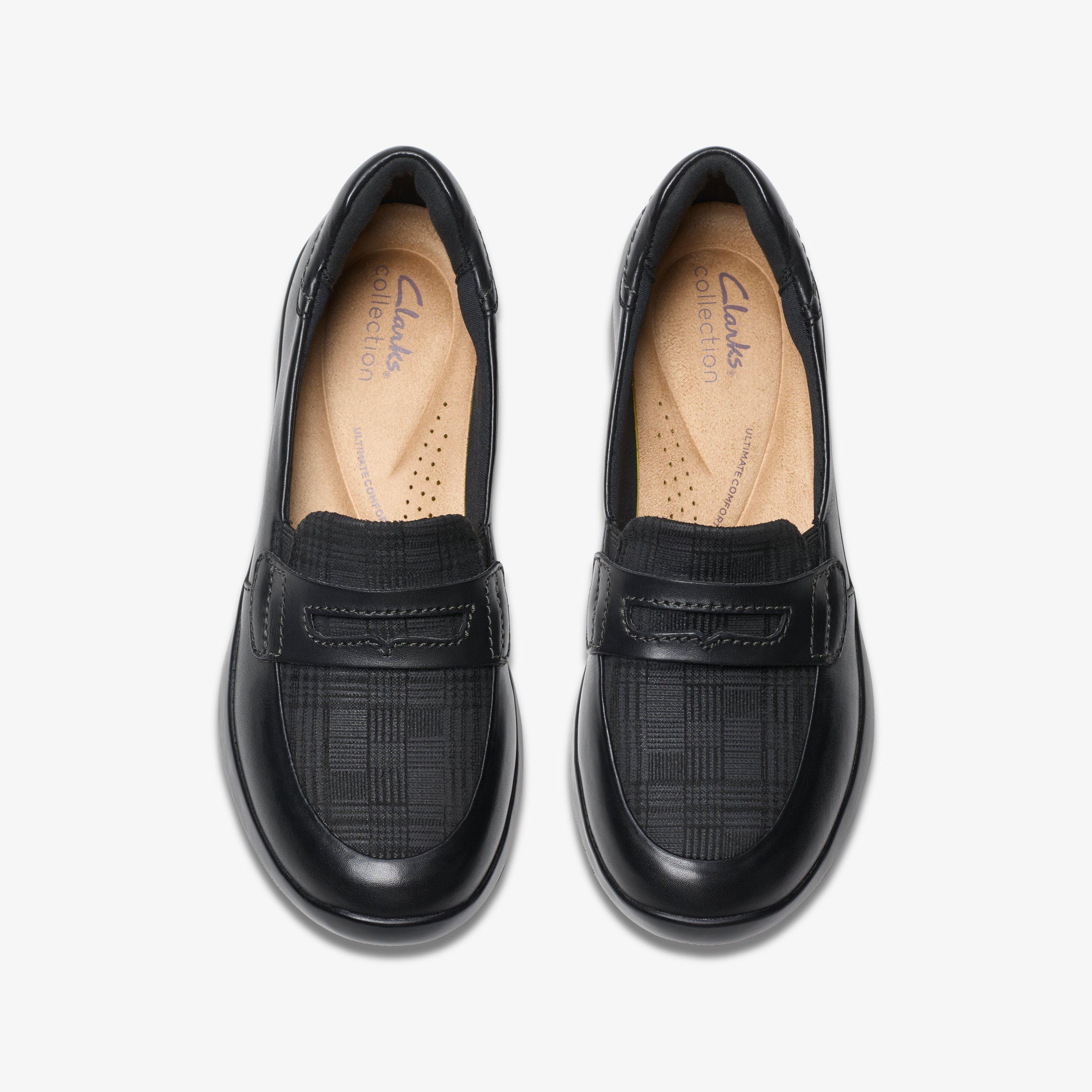 Women's Ellowyn Penny Black Leather Slip Ons | Clarks