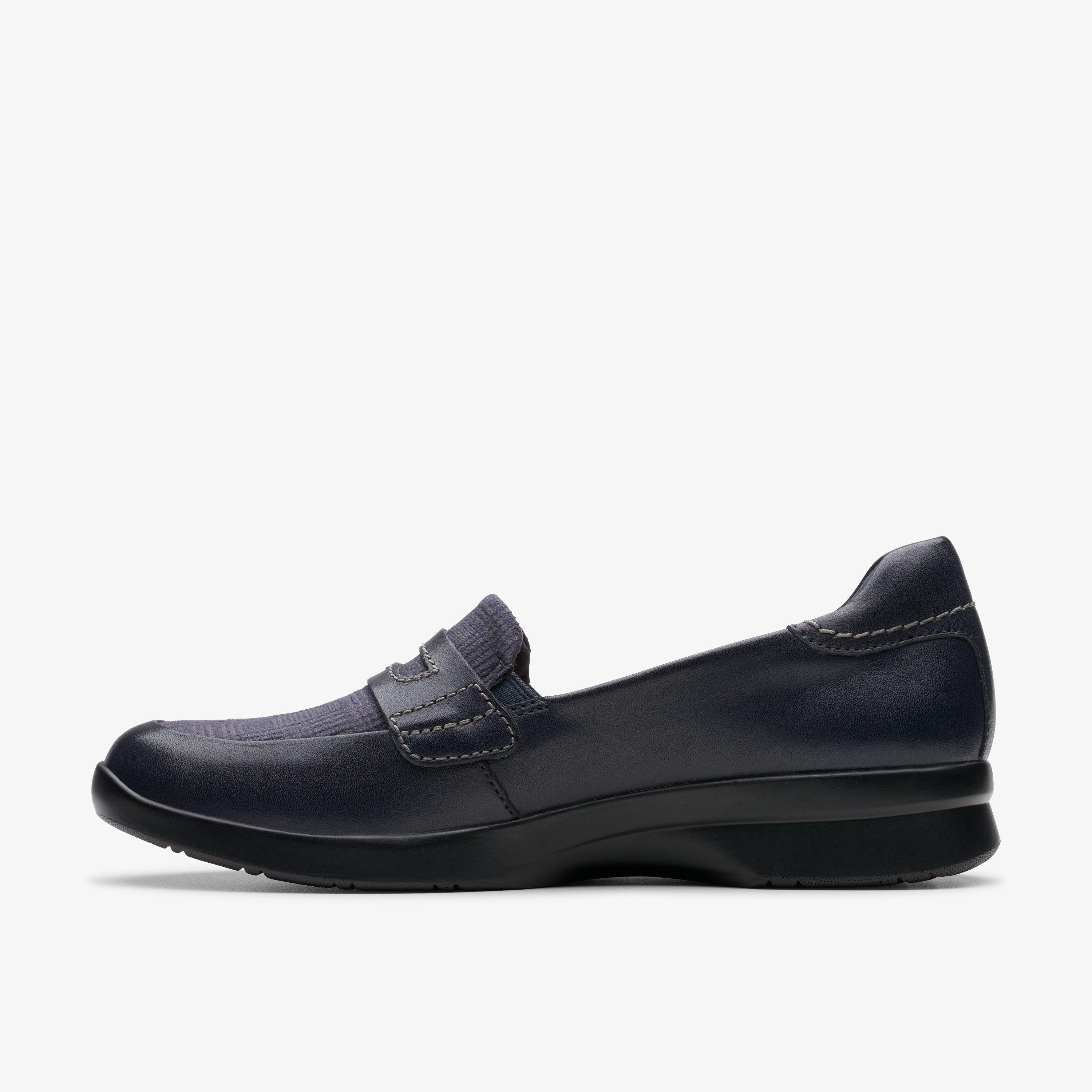 Women's Ellowyn Penny Navy Leather Slip Ons | Clarks