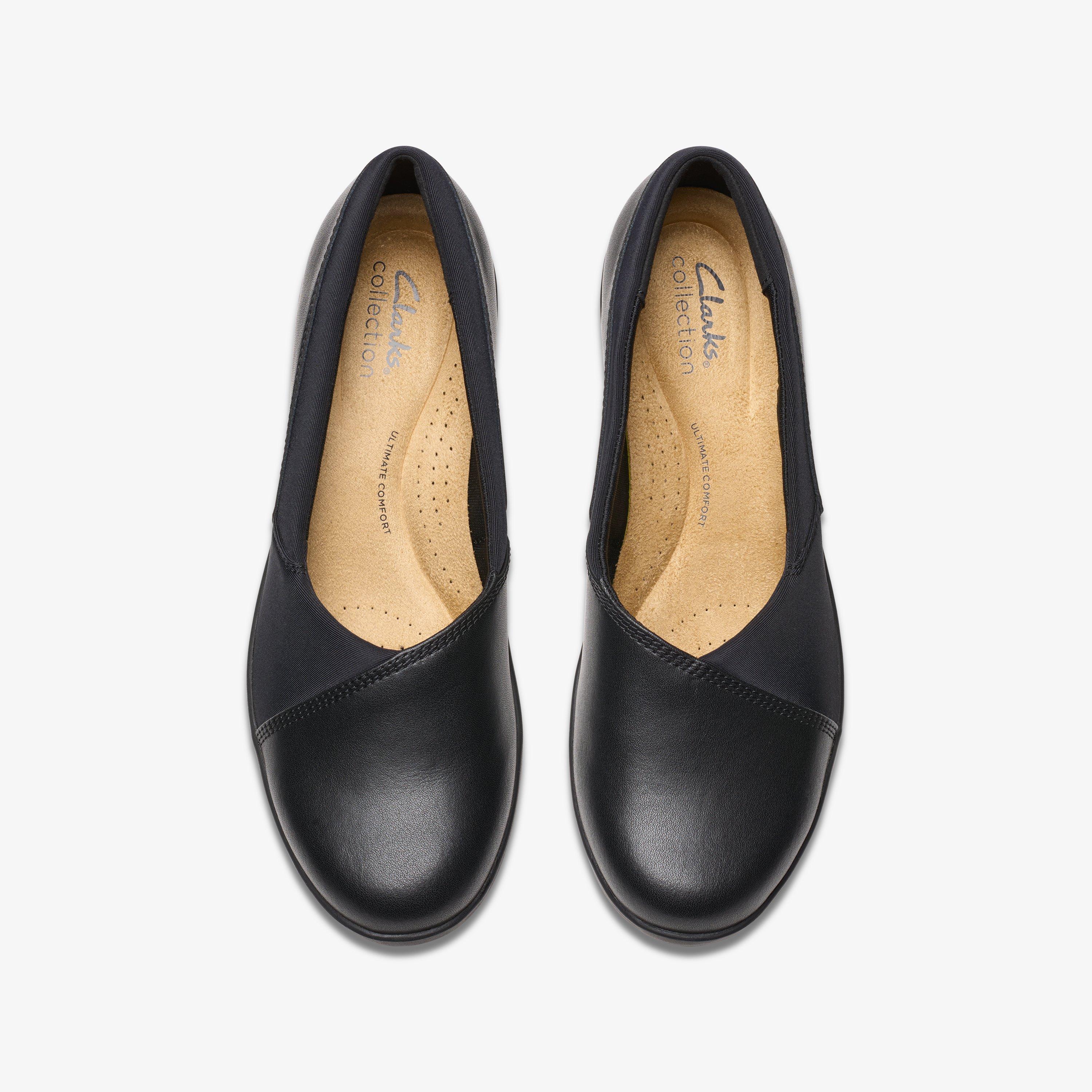 Womens Suttyn Walk Black Leather Shoes Slip Ons Wedges | Clarks Outlet