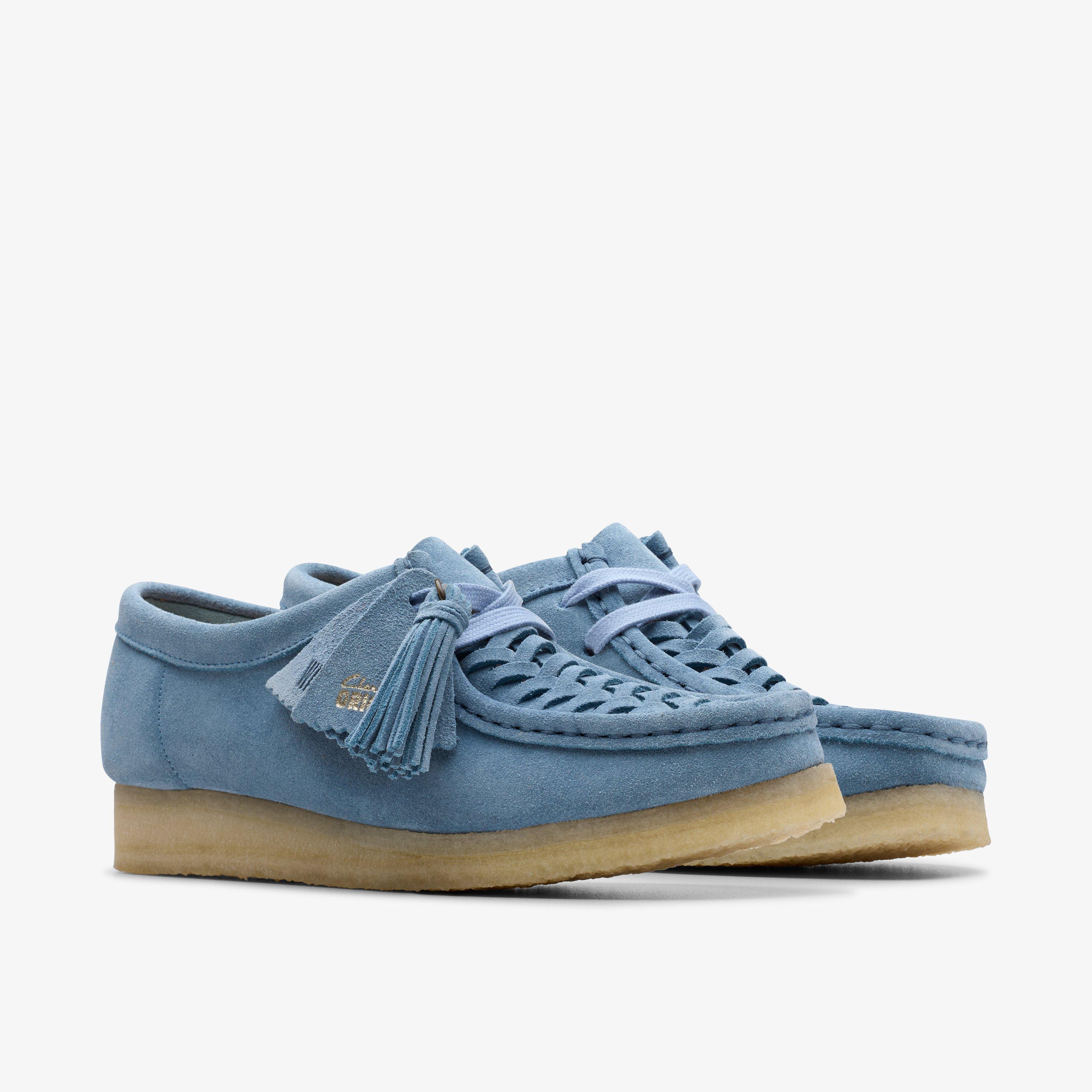 Womens Wallabee Weave Powder Blue Suede Wallabee, Lace Up Shoes | Clarks UK