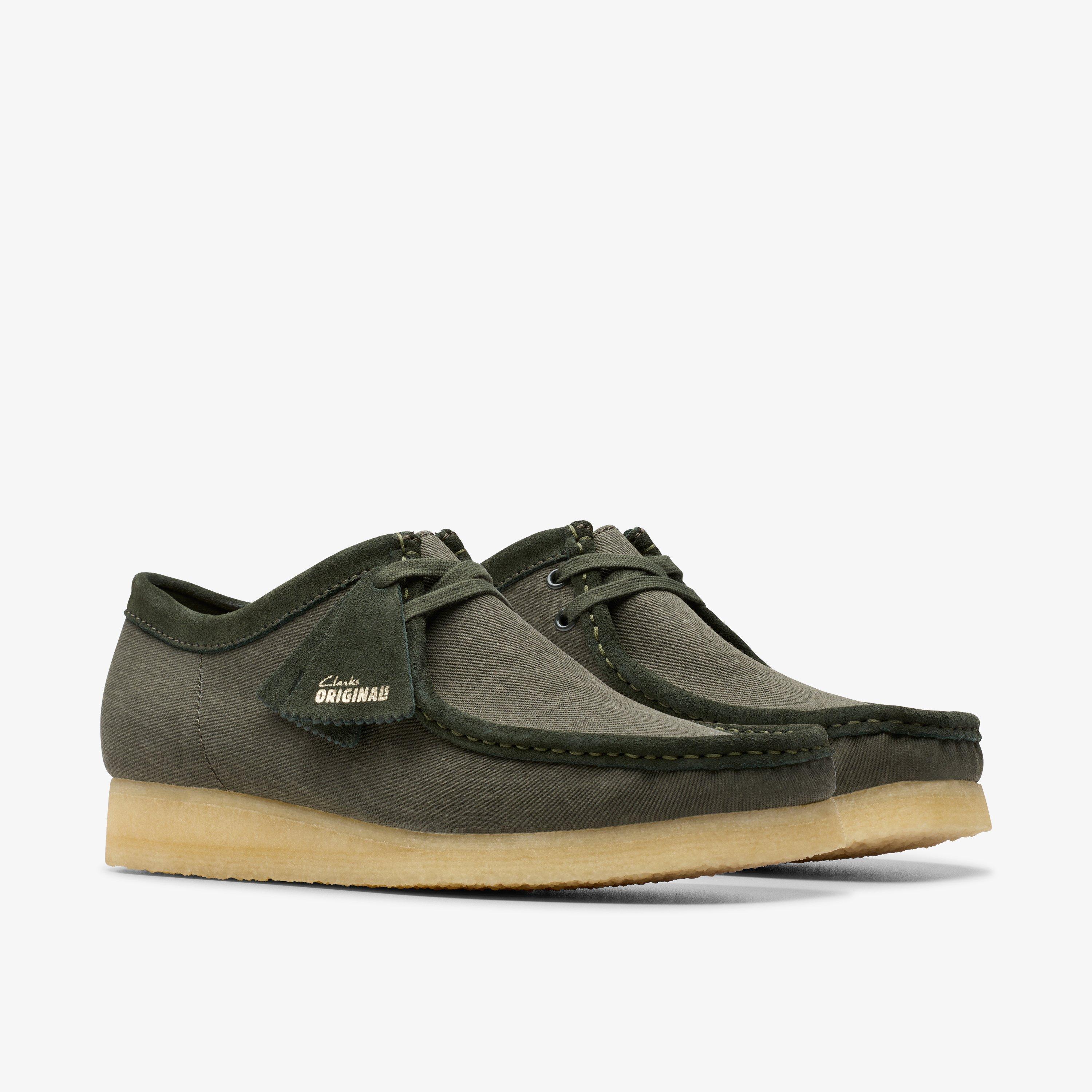 Mens Wallabee Forest Green Canvas Wallabee Lace Up Shoes | Clarks