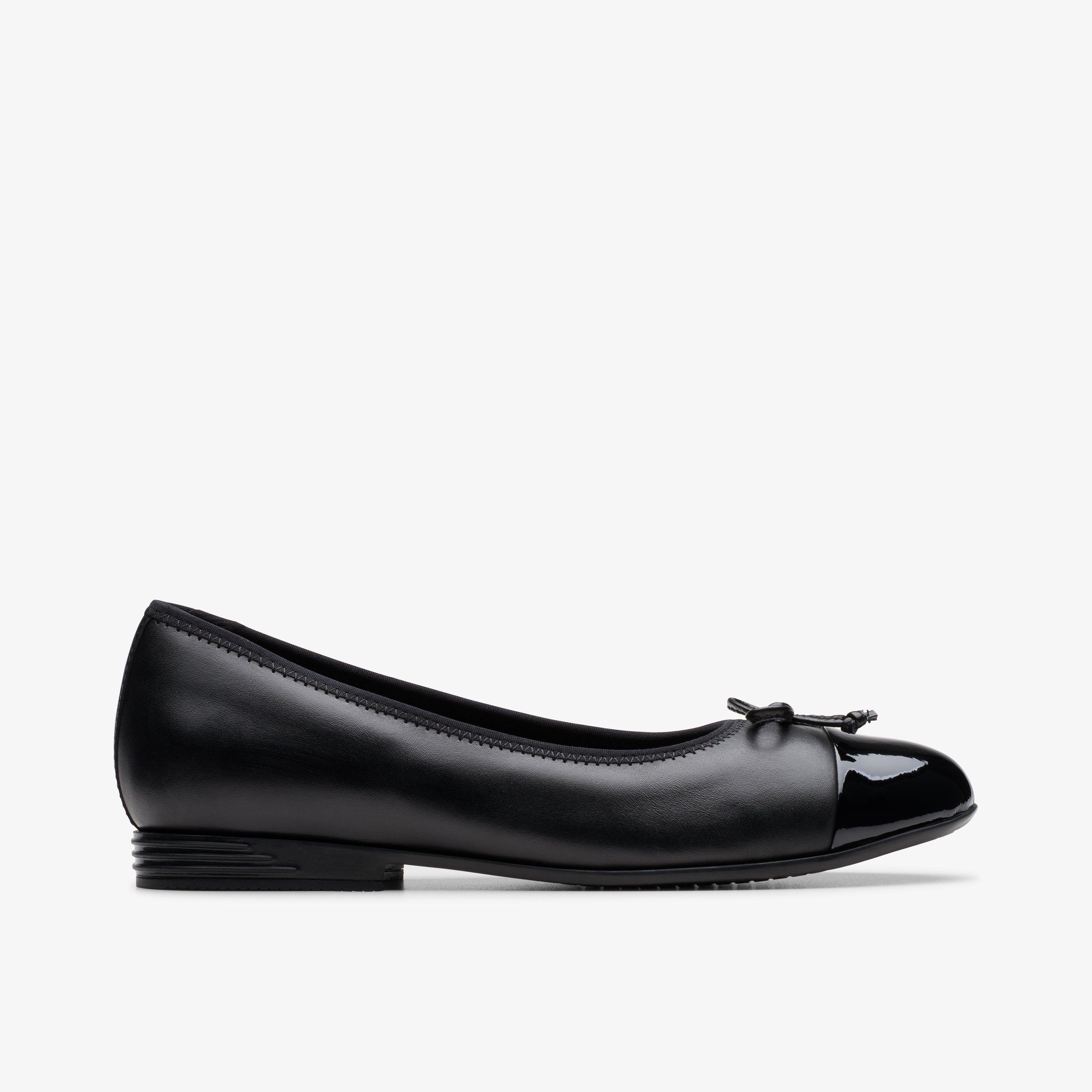 Girls Finja Bloom Youth Black Leather Slip Ons, Ballet Pumps, School Shoes Shoes | Clarks UK