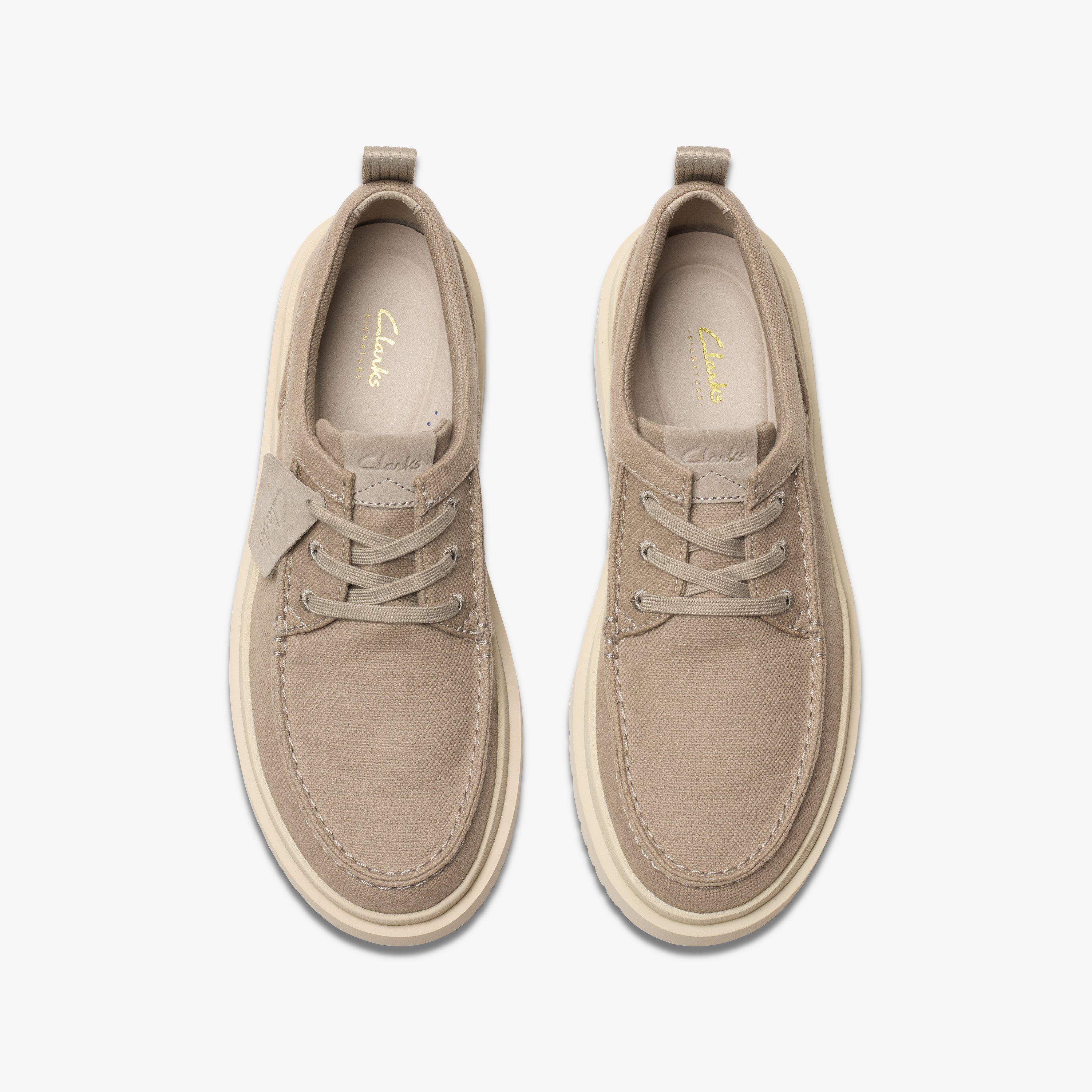 Mens Polden Moc Grey Canvas Moccasins Laces Lace Up Shoes | Clarks