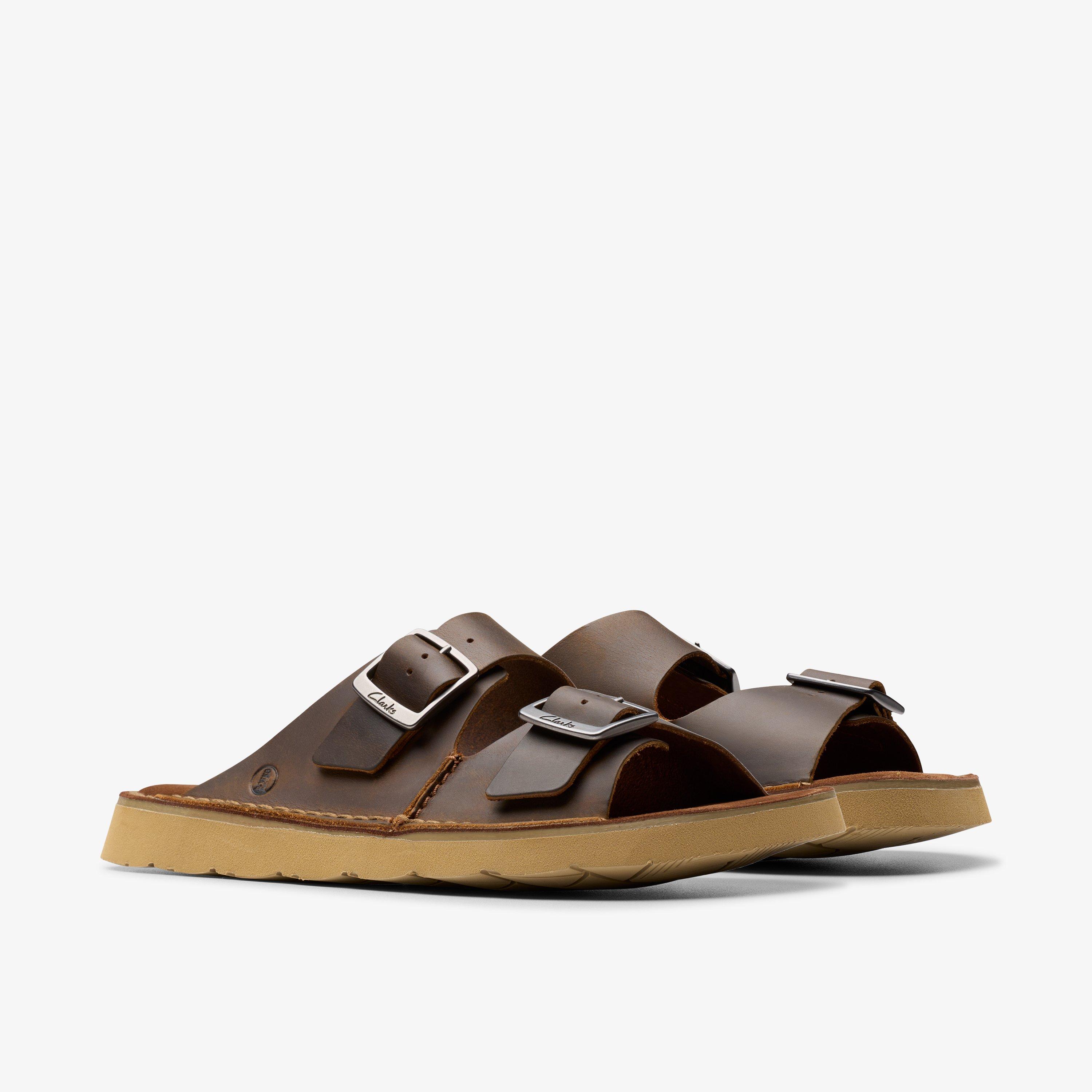 Mens Solsbury Strap Beeswax Leather Flat Sandals | Clarks